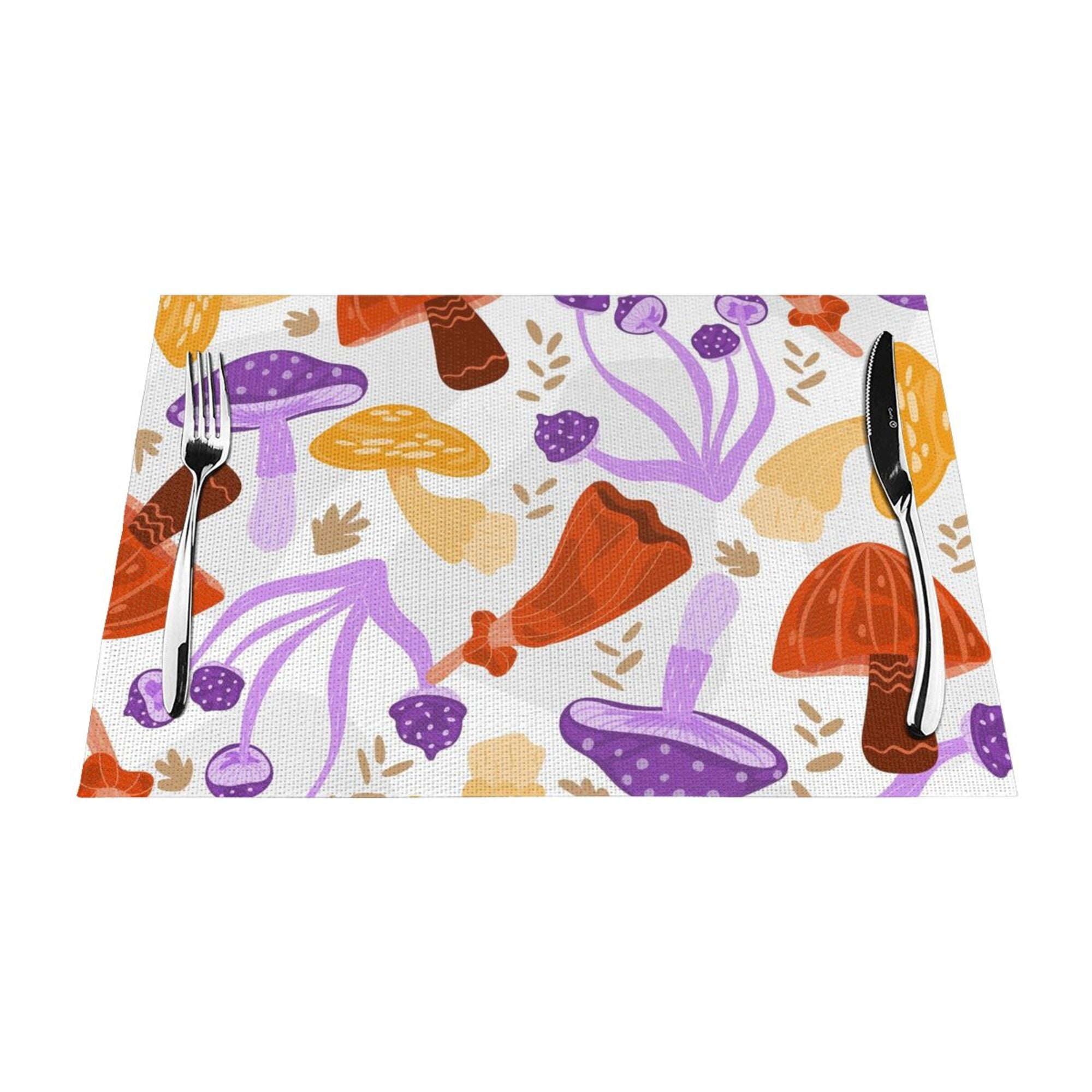 XMXY Woven Placemats Set of 4 PCS, Colorful Mushrooms Background Table ...