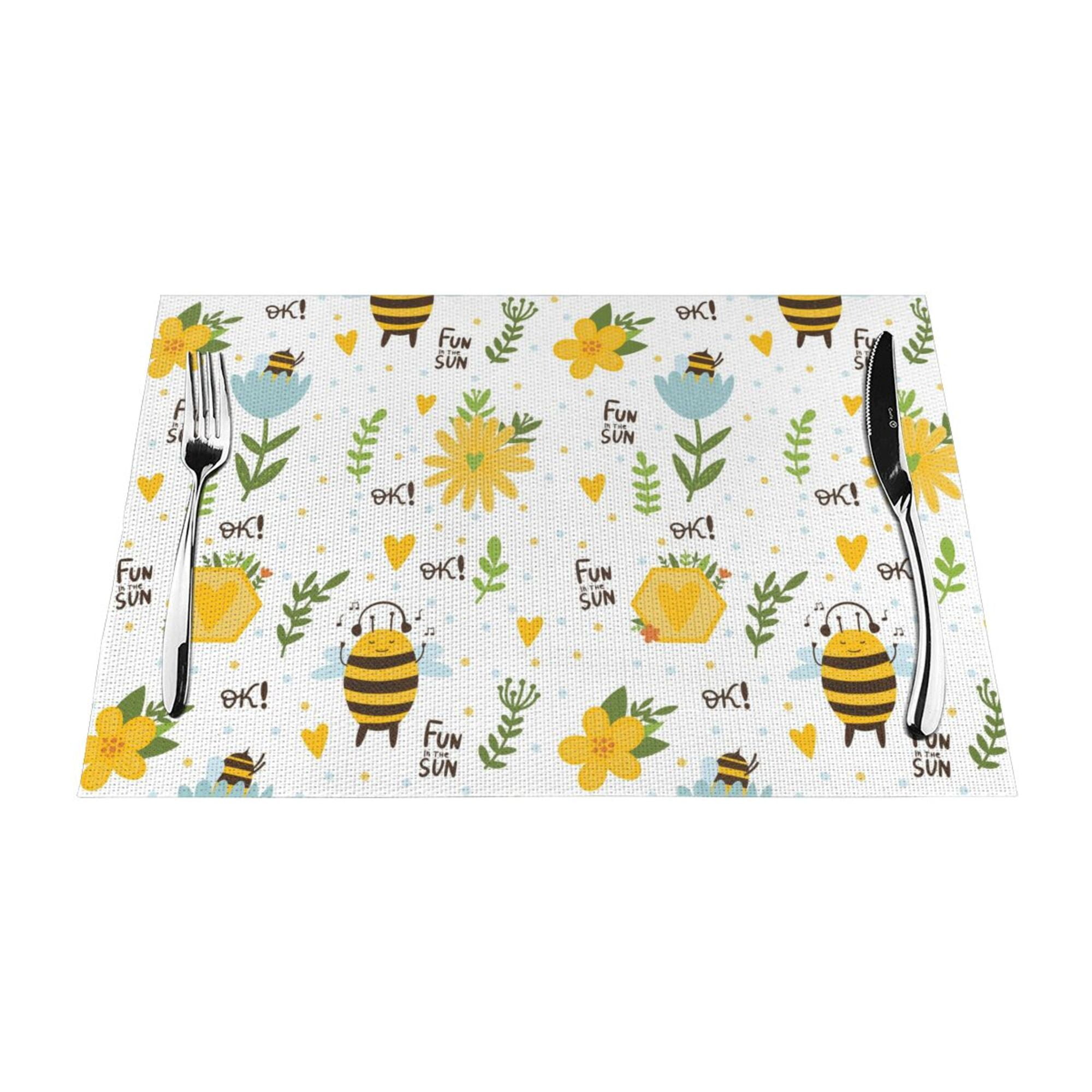 XMXY Woven Placemats Set of 4 PCS, Cute Bees Rainbow Stars Clouds Table ...