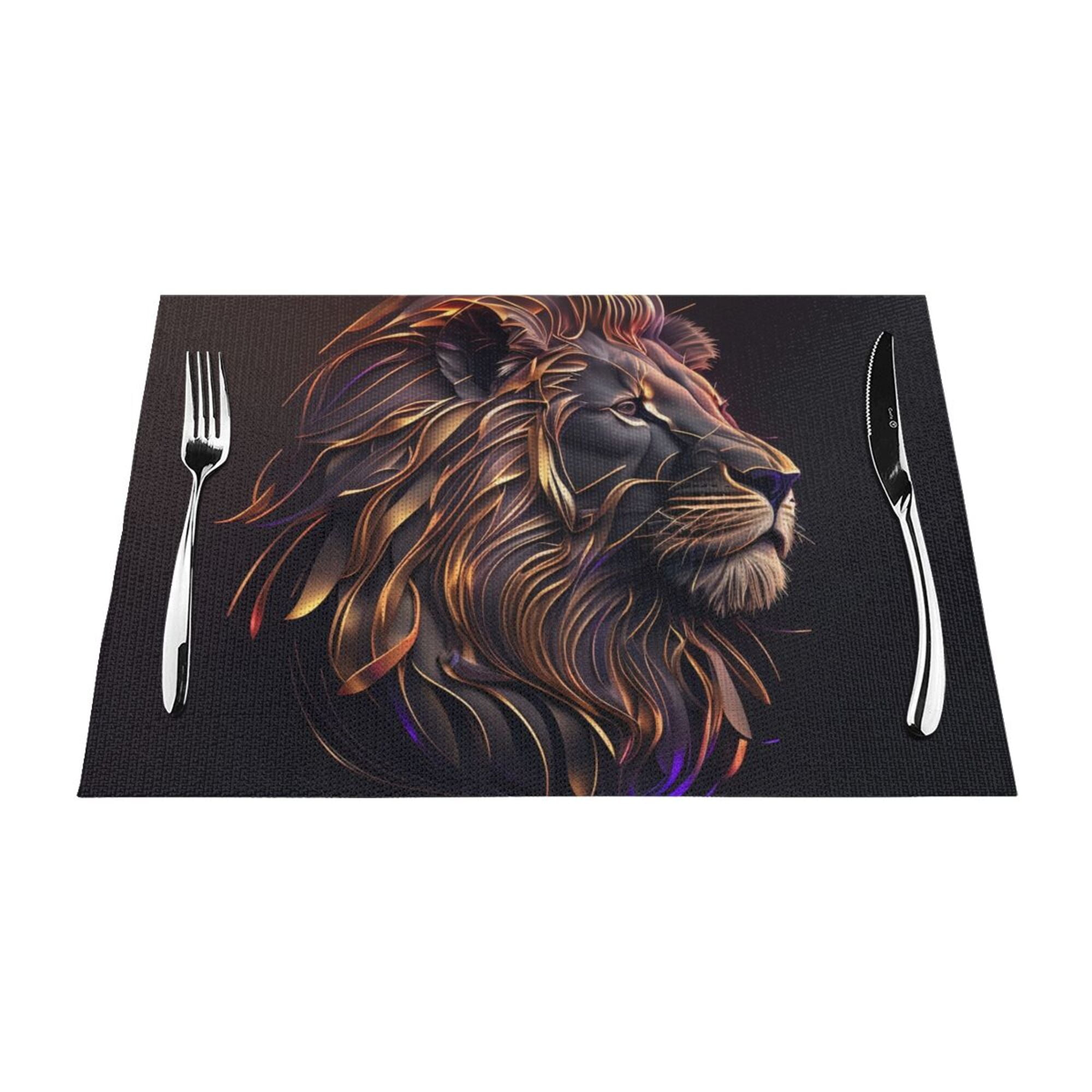 XMXY Woven Placemats Set of 4 PCS, Gazing Lion Feline Table Mats ...