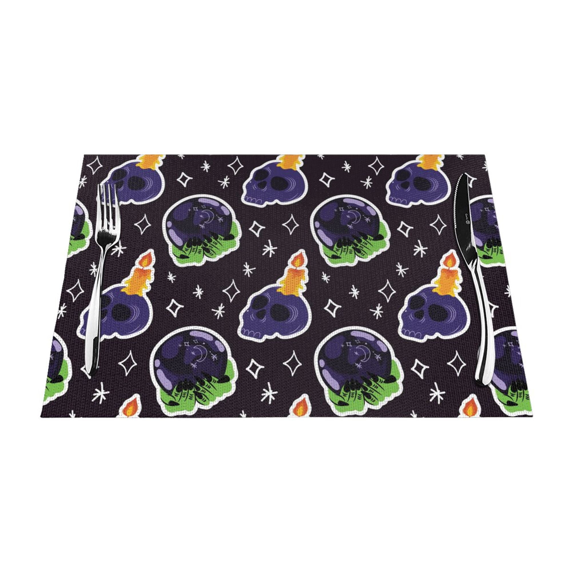XMXY Woven Placemats Set of 4 PCS, Halloween Night Scary Horror Skull ...