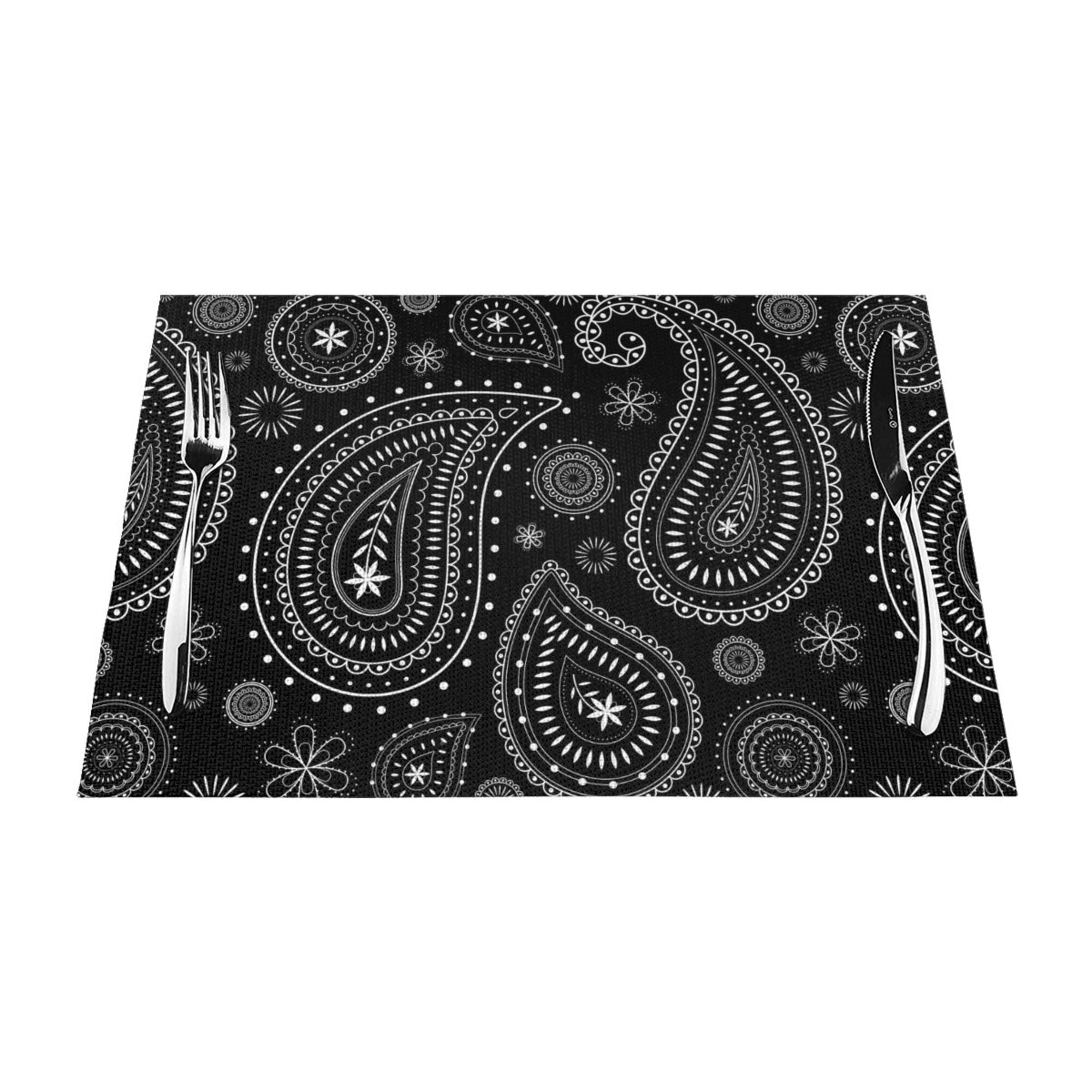XMXY Woven Placemats Set of 4 PCS, Paisley Black Abstract Aesthetic ...