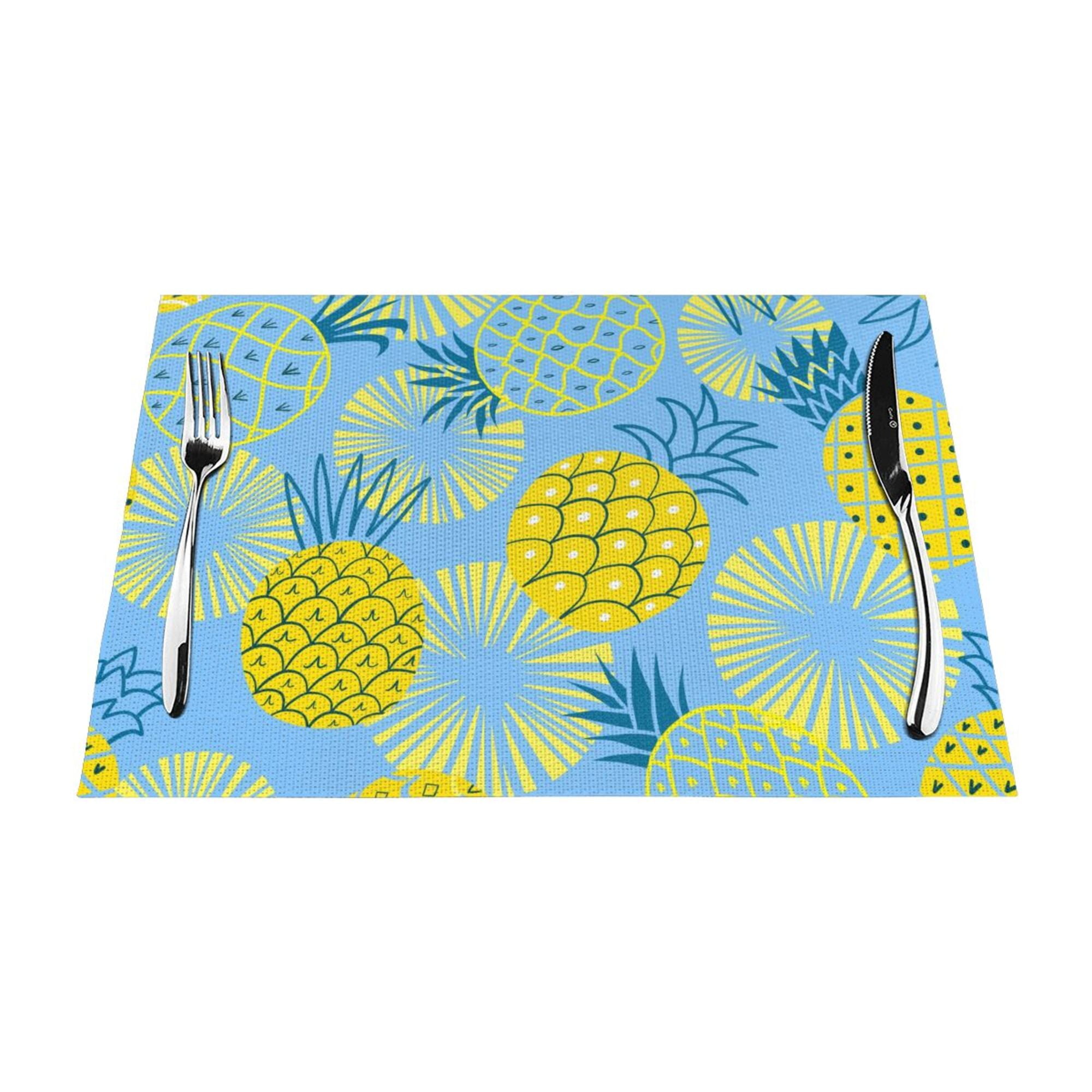 XMXY Woven Placemats Set of 4 PCS, Pineapples Print Blue Background ...