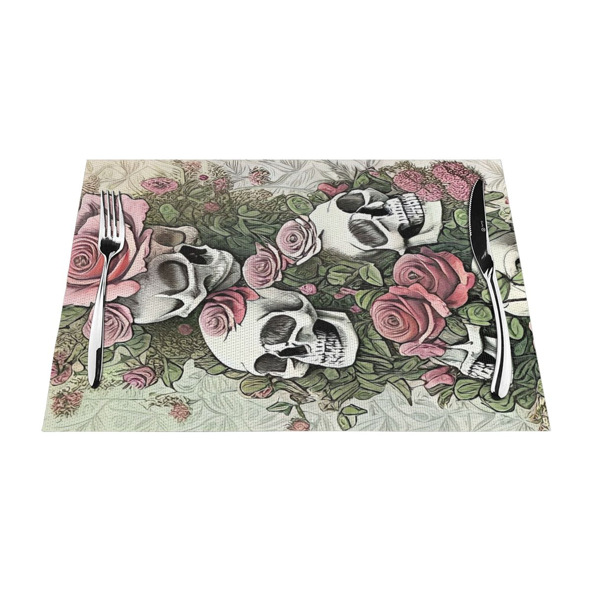 XMXY Woven Placemats Set of 4 PCS, Pink Deadhead Roses Grateful ...