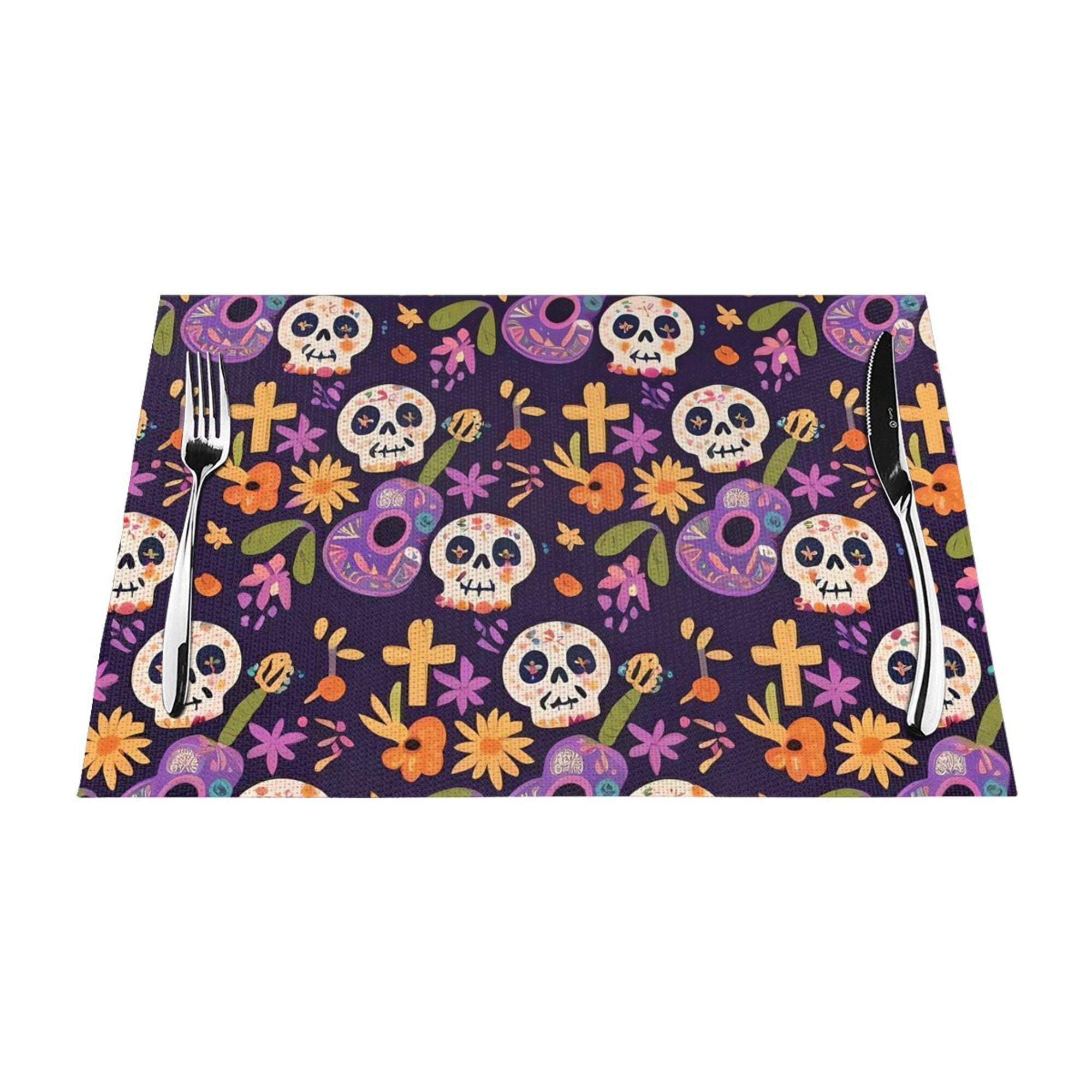 XMXY Woven Placemats Set of 4 PCS, Skeleton Guitar Death Devil Table ...