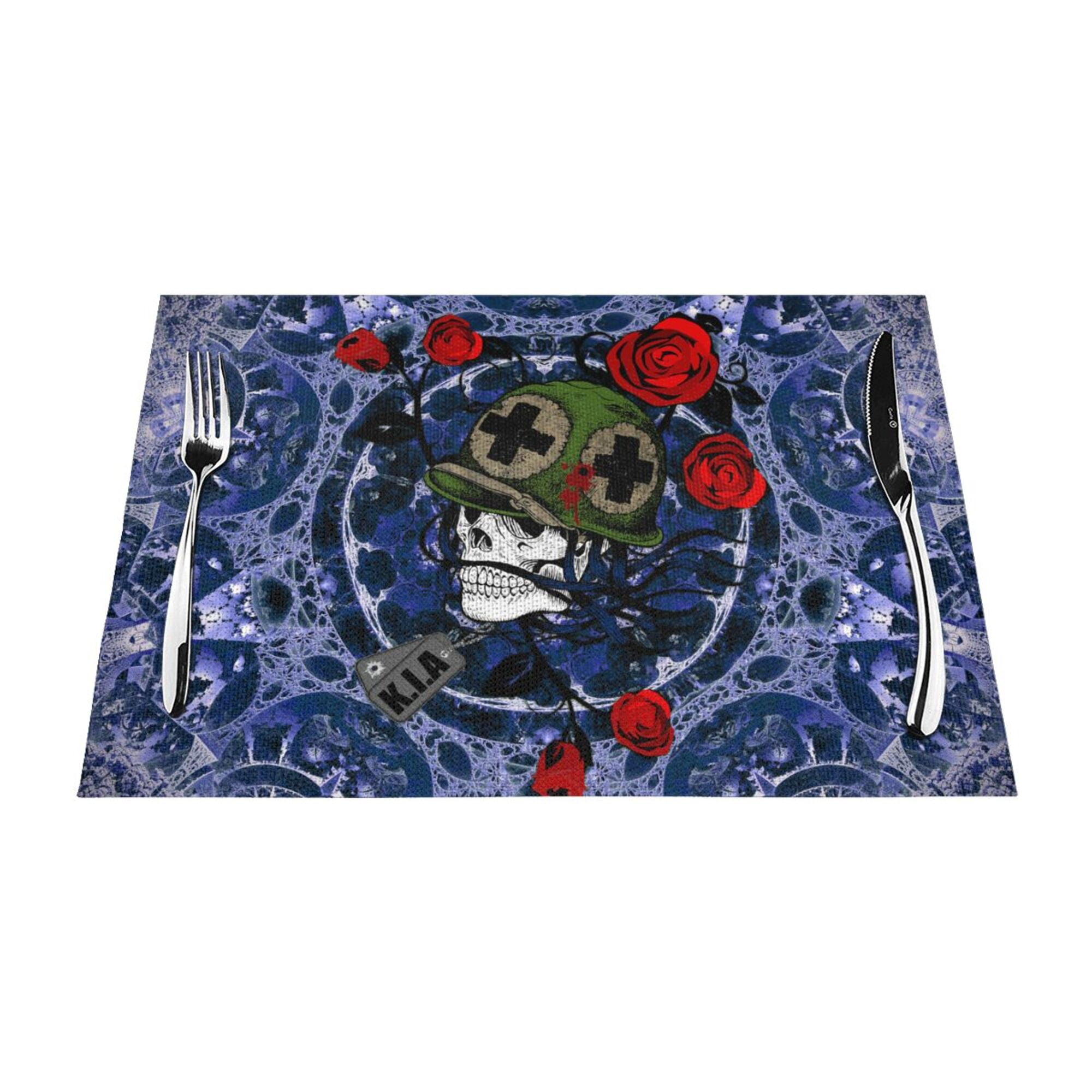XMXY Woven Placemats Set of 4 PCS, Soldier Skull Skeleton Dead Roses ...