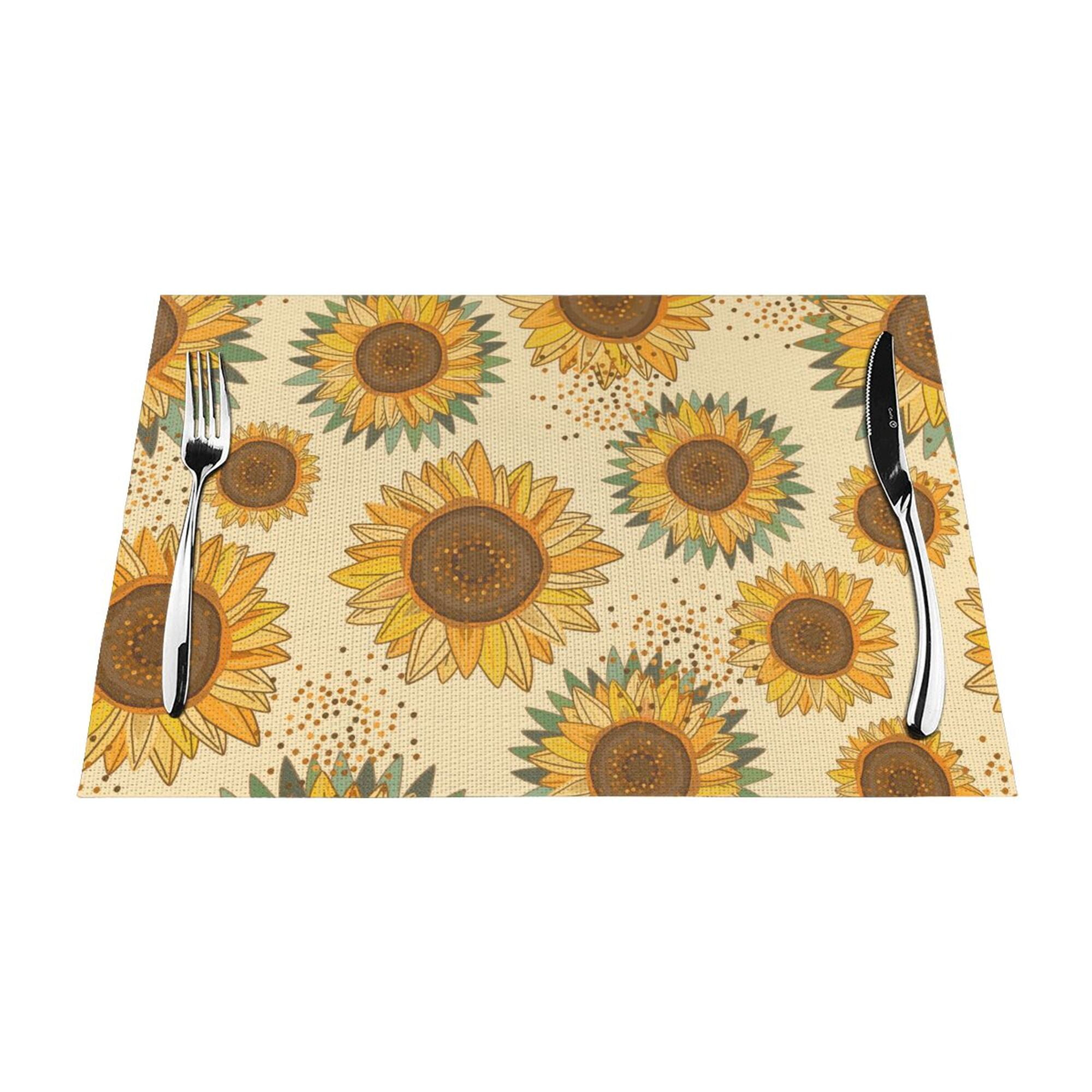 XMXY Woven Placemats Set of 4 PCS, Sunflowers Nature Beige Background ...