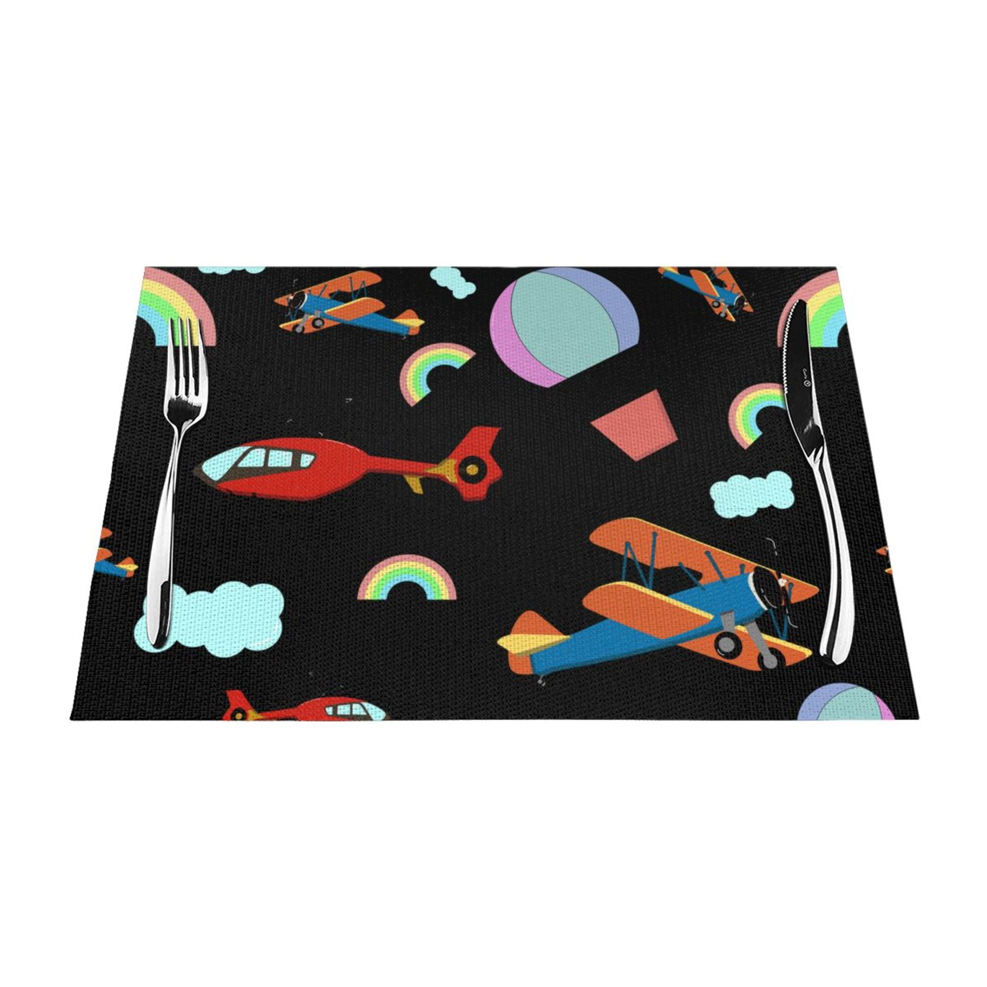 XMXY Woven Placemats Set of 4 PCS, Trendy Rainbow Airplane Table Mats ...