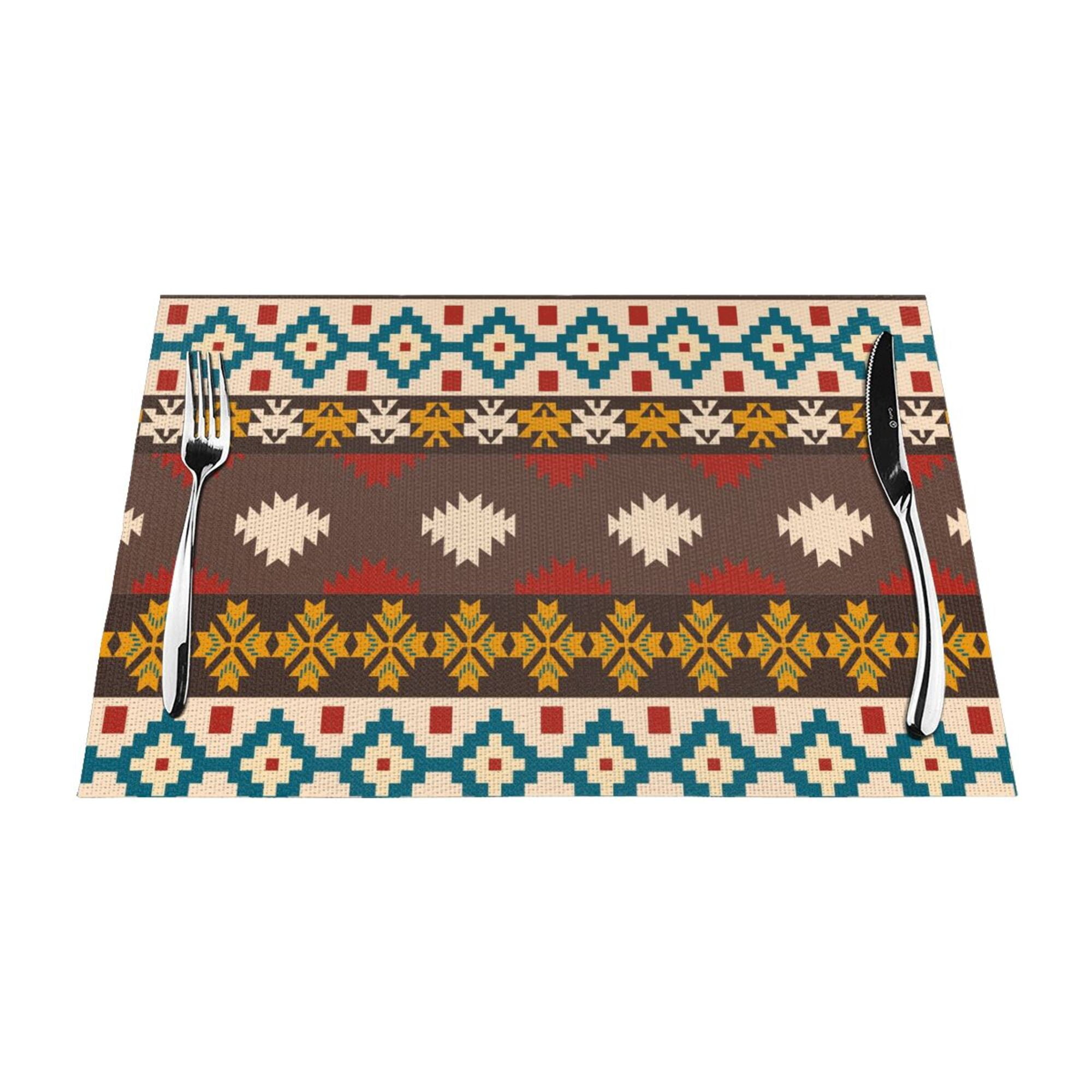 XMXY Woven Placemats Set of 4 PCS, Vintage Ethnic Tribal Stripe Table ...