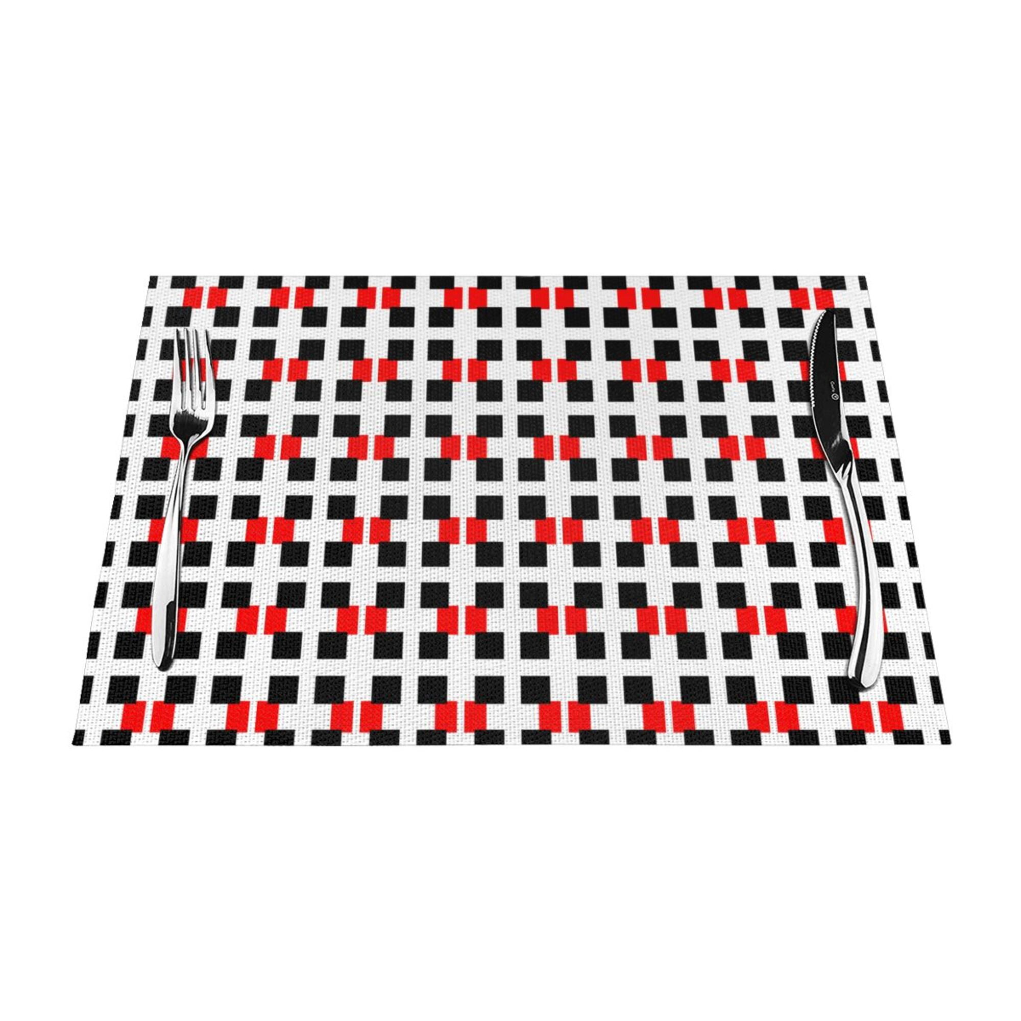 XMXY Woven Placemats Set of 4 PCS, Vintage Red Checkered Geometry Table ...