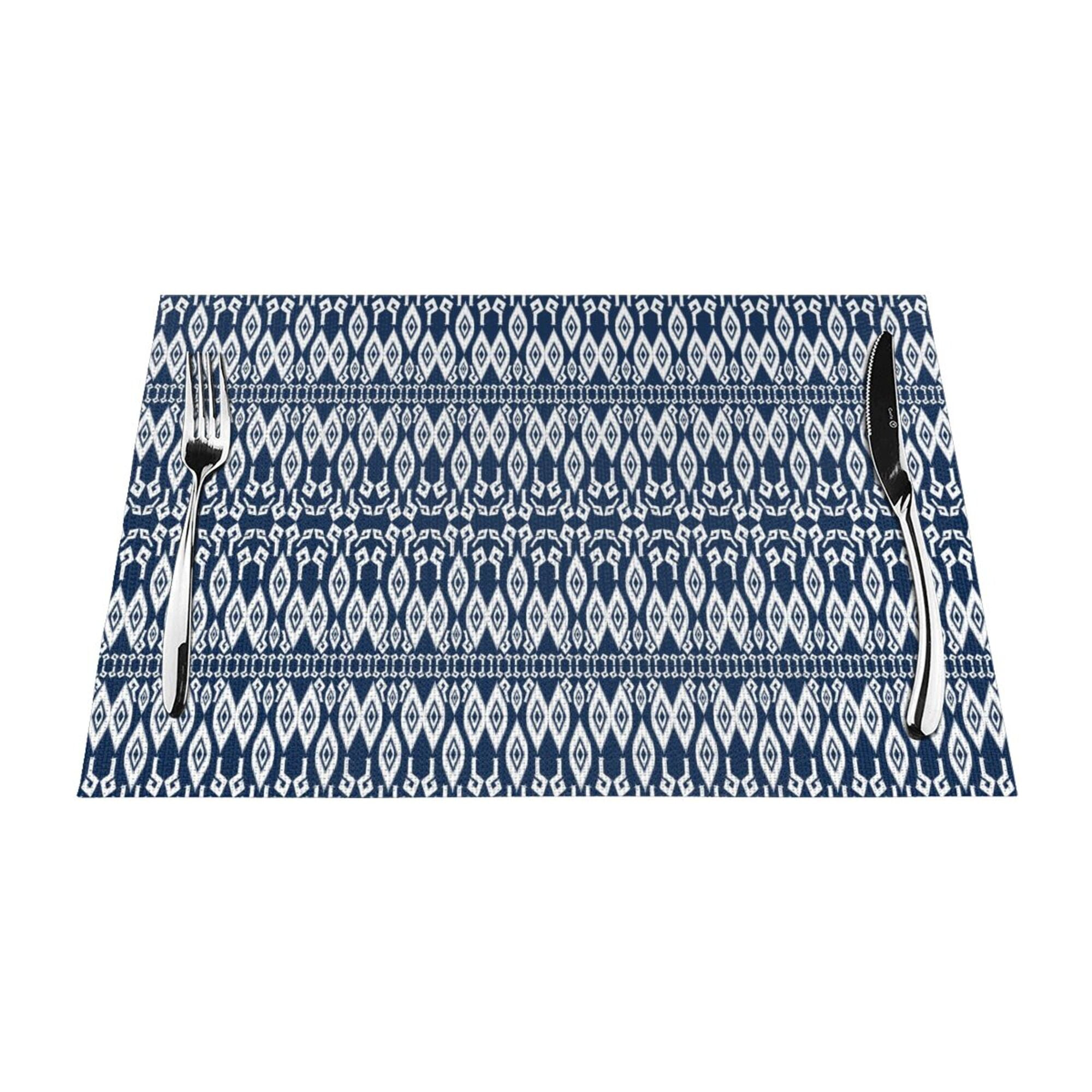 XMXY Woven Placemats Set of 4 PCS, Zigzag Boho Indigo White Table Mats ...