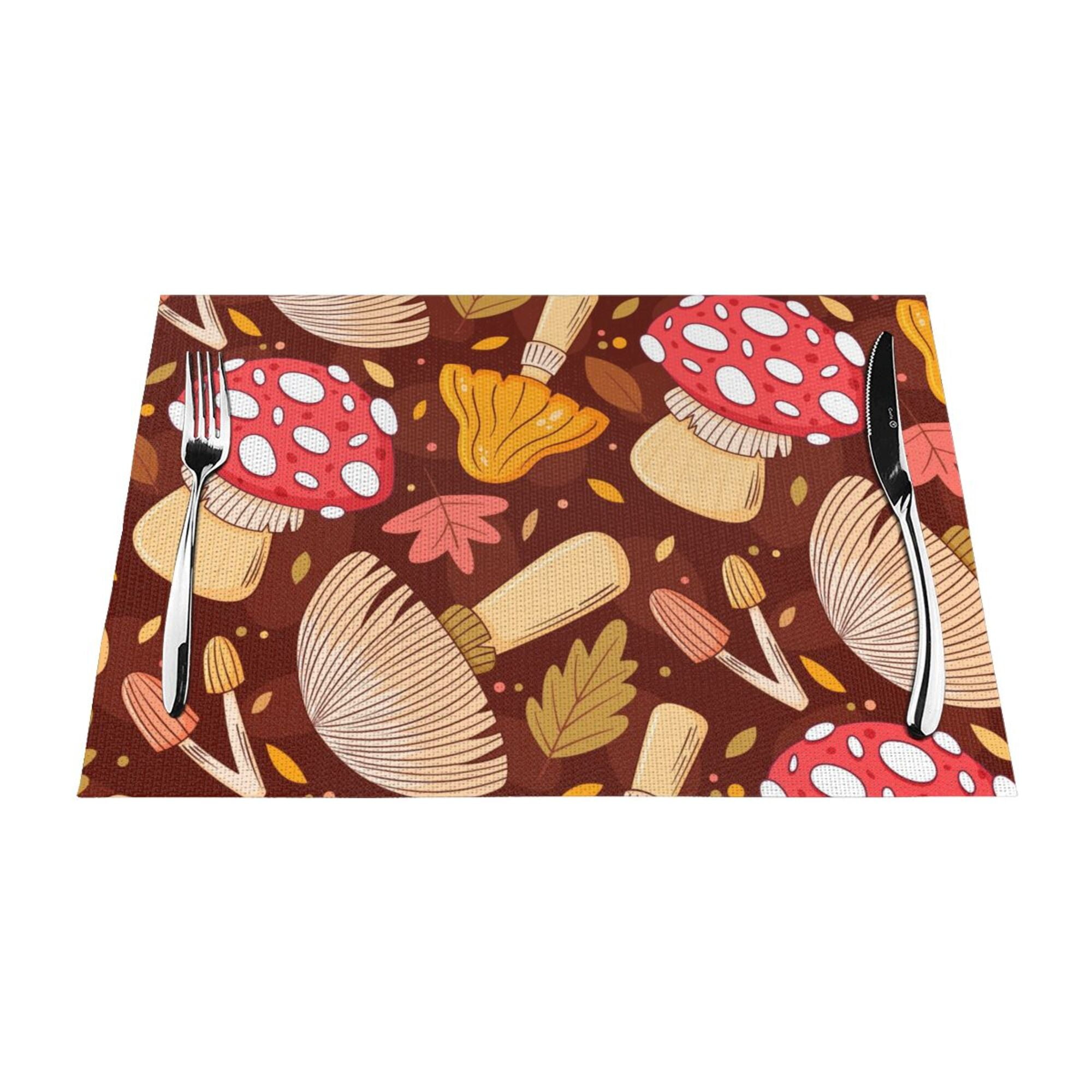 XMXY Woven Placemats Set of 6 PCS, Autumn Cartoon Harvest Mushroom ...