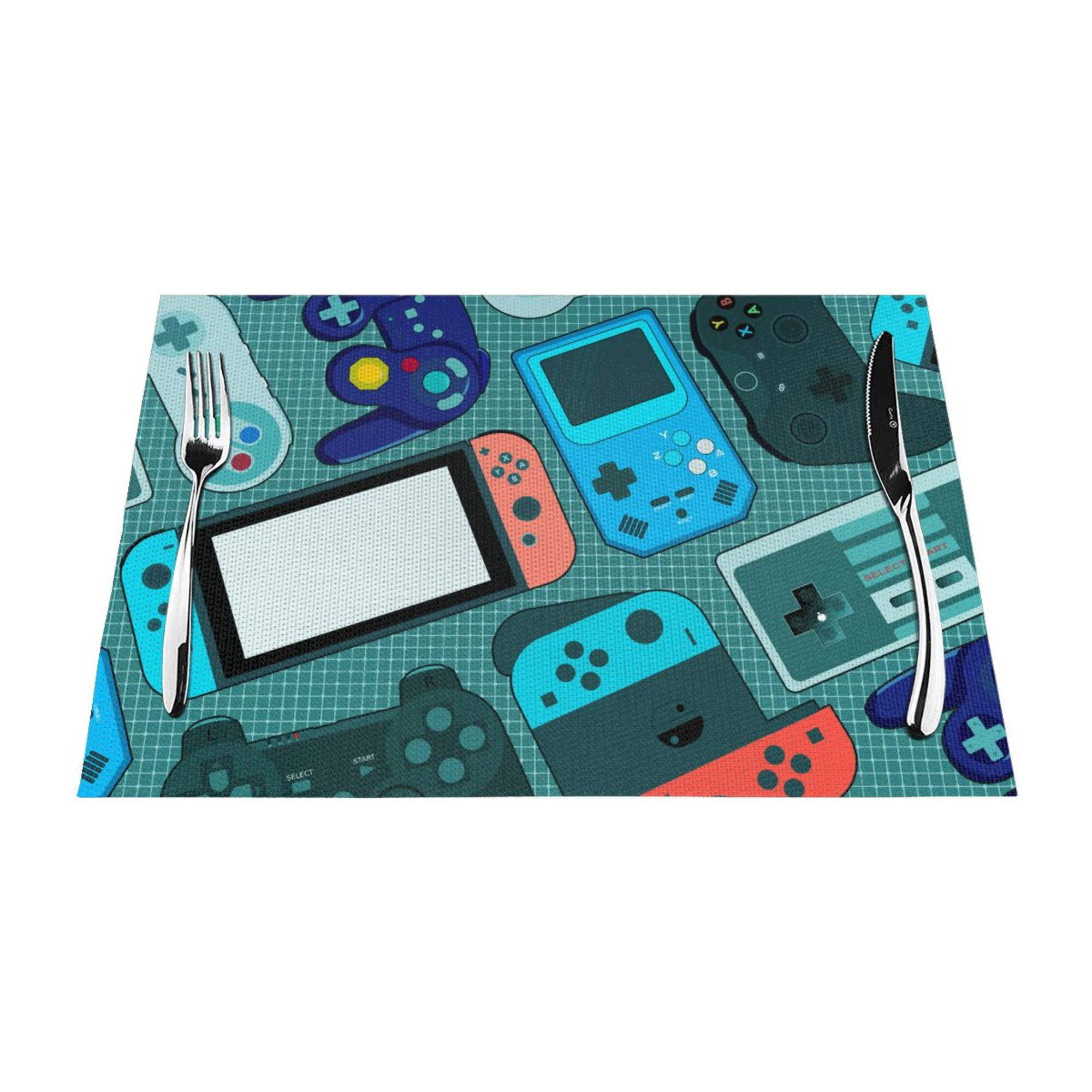 XMXY Woven Placemats Set of 6 PCS, Blue Game Console Controller Table ...