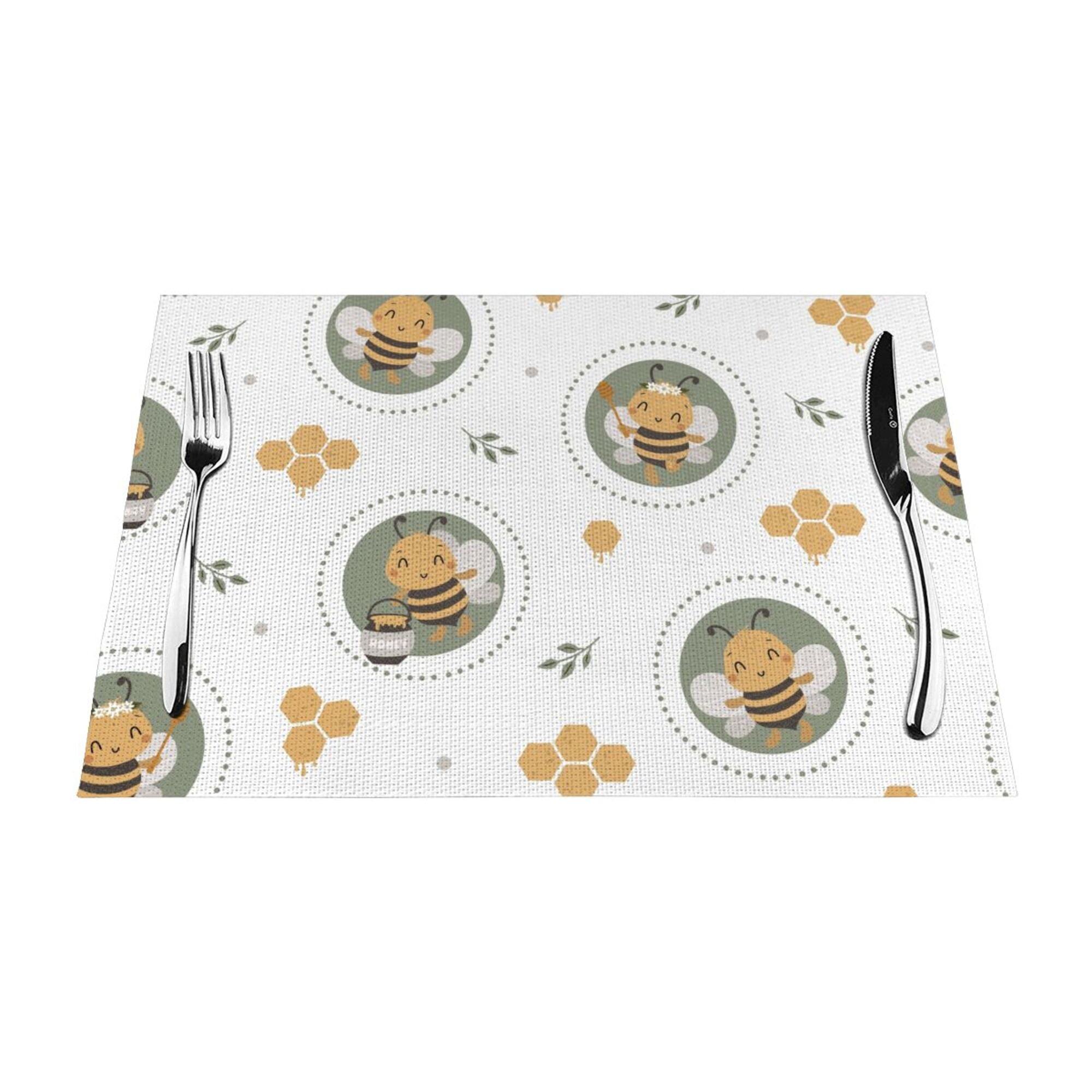 XMXY Woven Placemats Set of 6 PCS, Cartoon Bee Sweet Honey Table Mats ...
