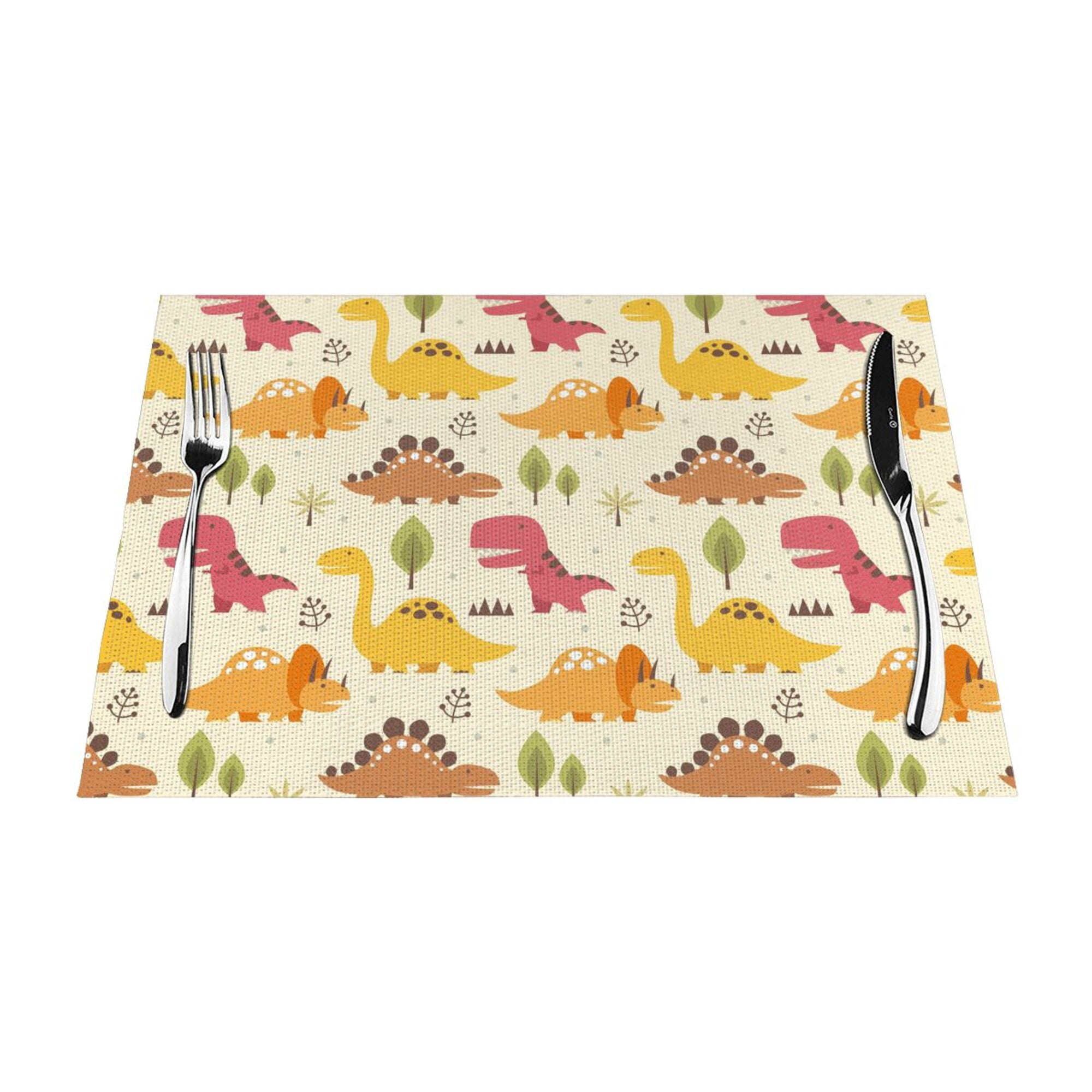 XMXY Woven Placemats Set of 6 PCS, Cartoon Fun Colorful Dinosaurs Table ...