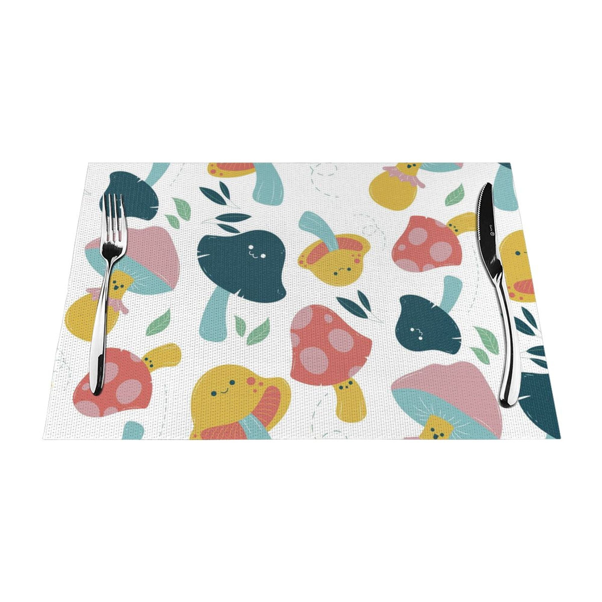 XMXY Woven Placemats Set of 6 PCS, Cute Mushroom Goblin Table Mats ...
