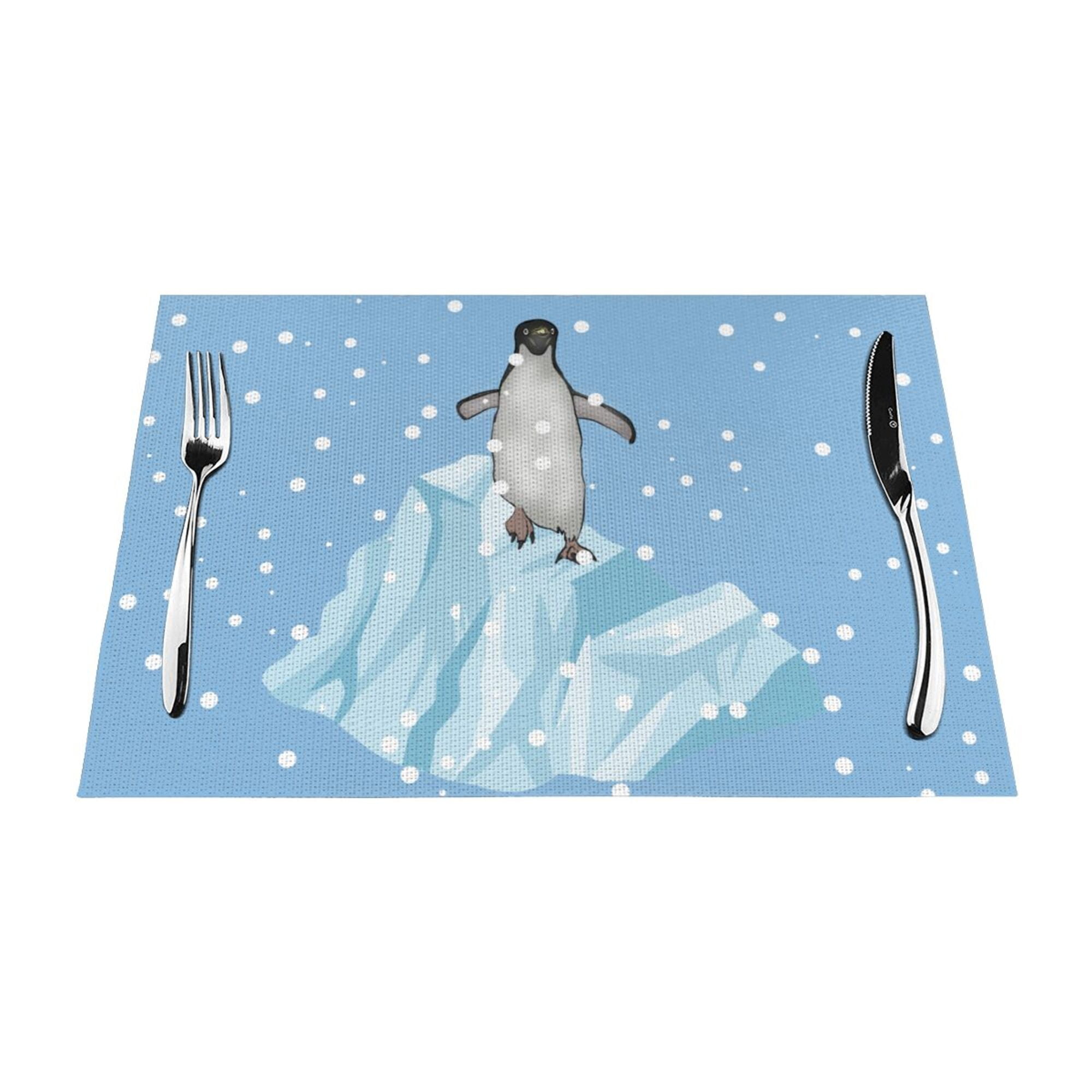 XMXY Woven Placemats Set of 6 PCS, Cute Penguin Iceberg Animal Table ...