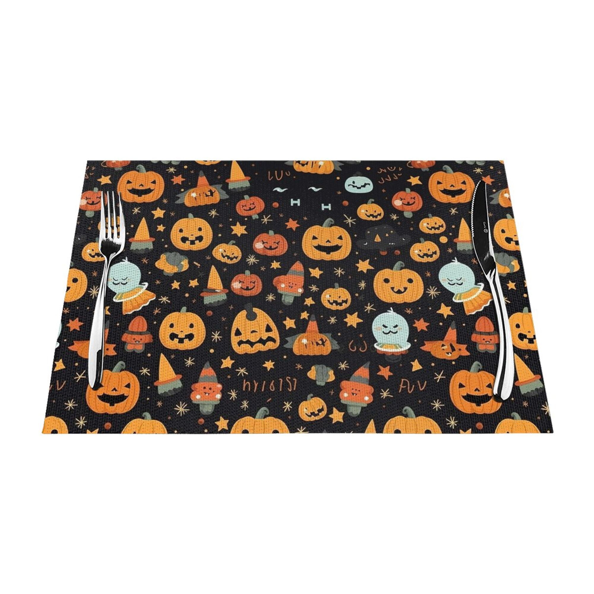 XMXY Woven Placemats Set of 6 PCS, Evil Horror Spooky Pumpkin Table ...
