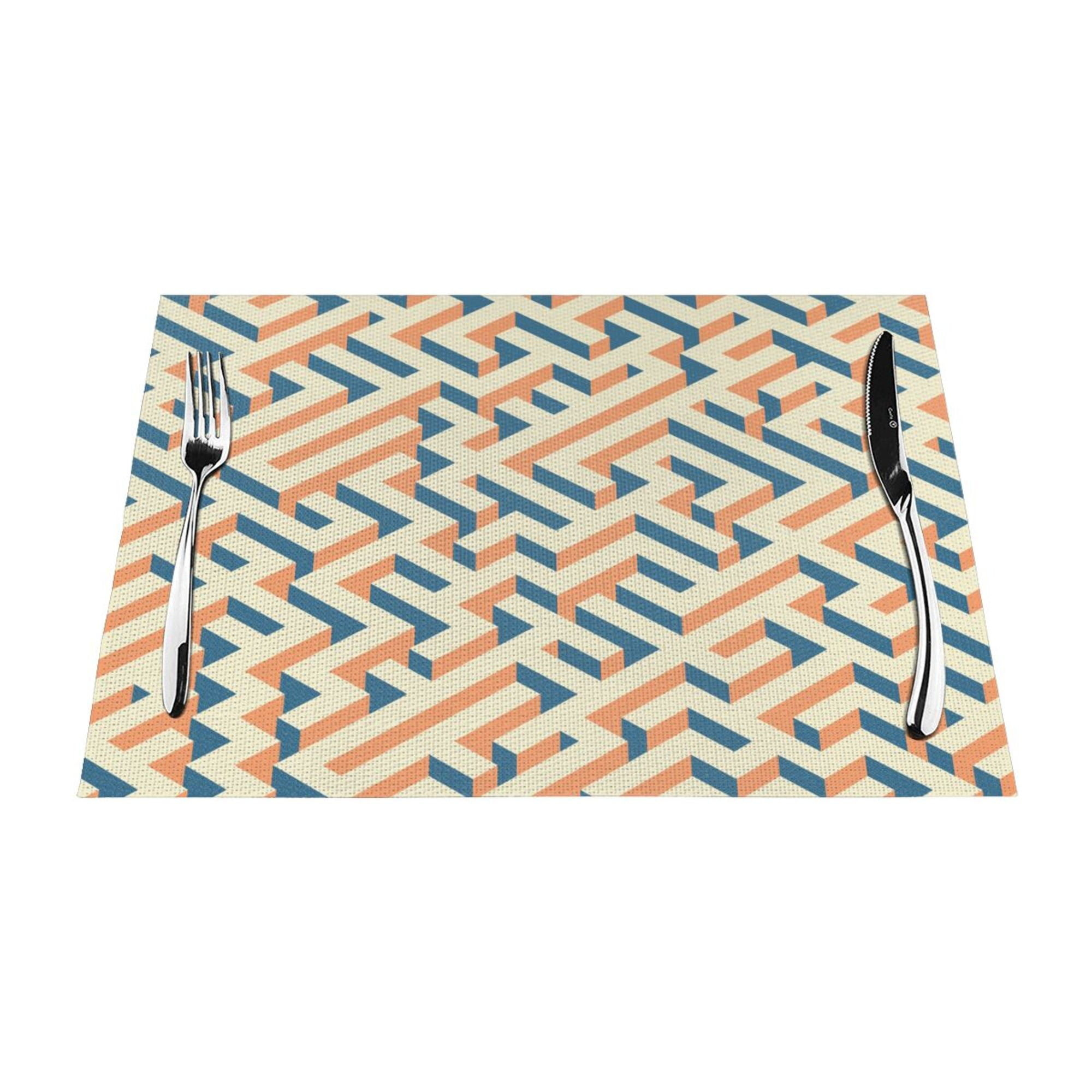 XMXY Woven Placemats Set of 6 PCS, Geometric Endless Labyrinthine Table ...