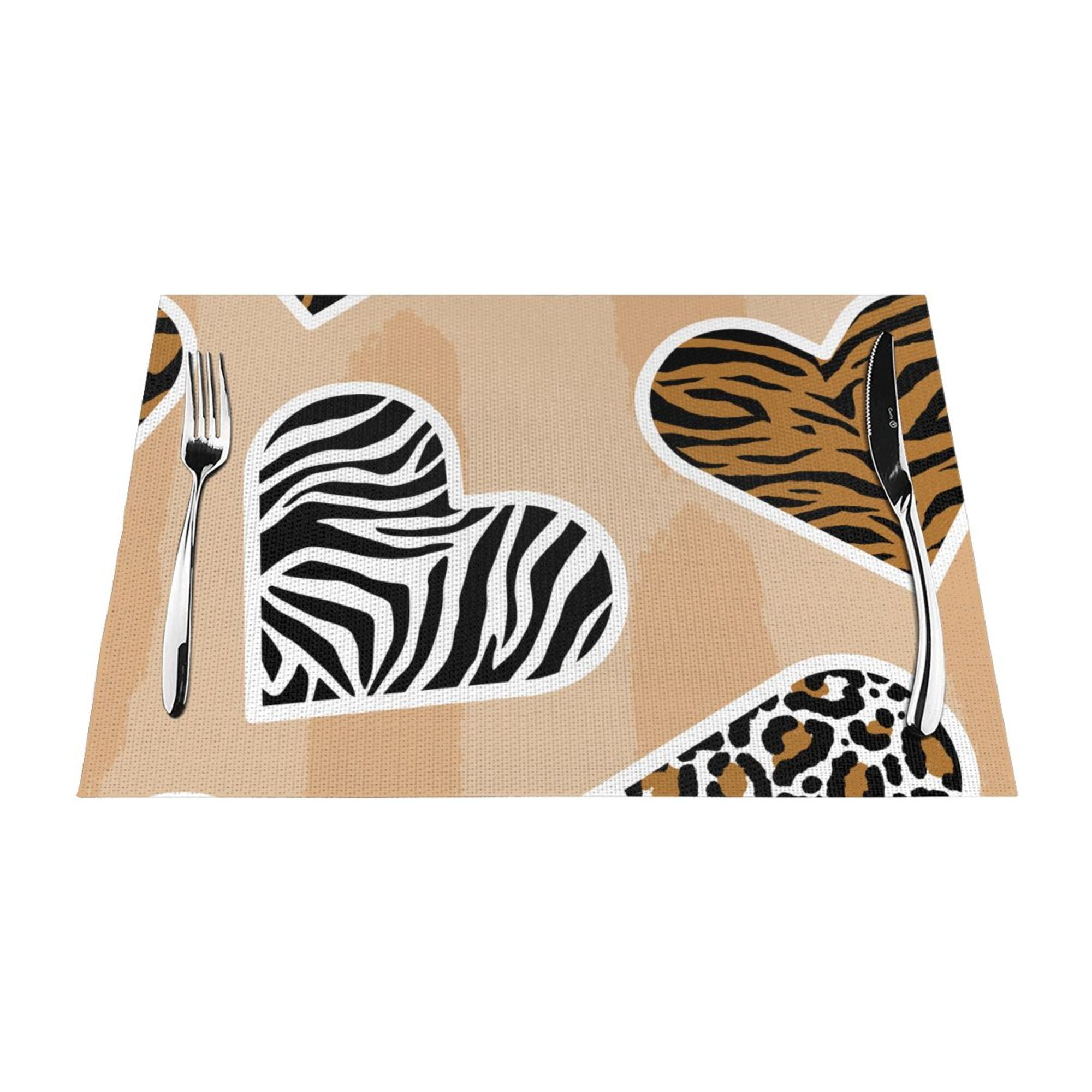 XMXY Woven Placemats Set of 6 PCS, Leopard Tiger Zebra Heart Table Mats ...