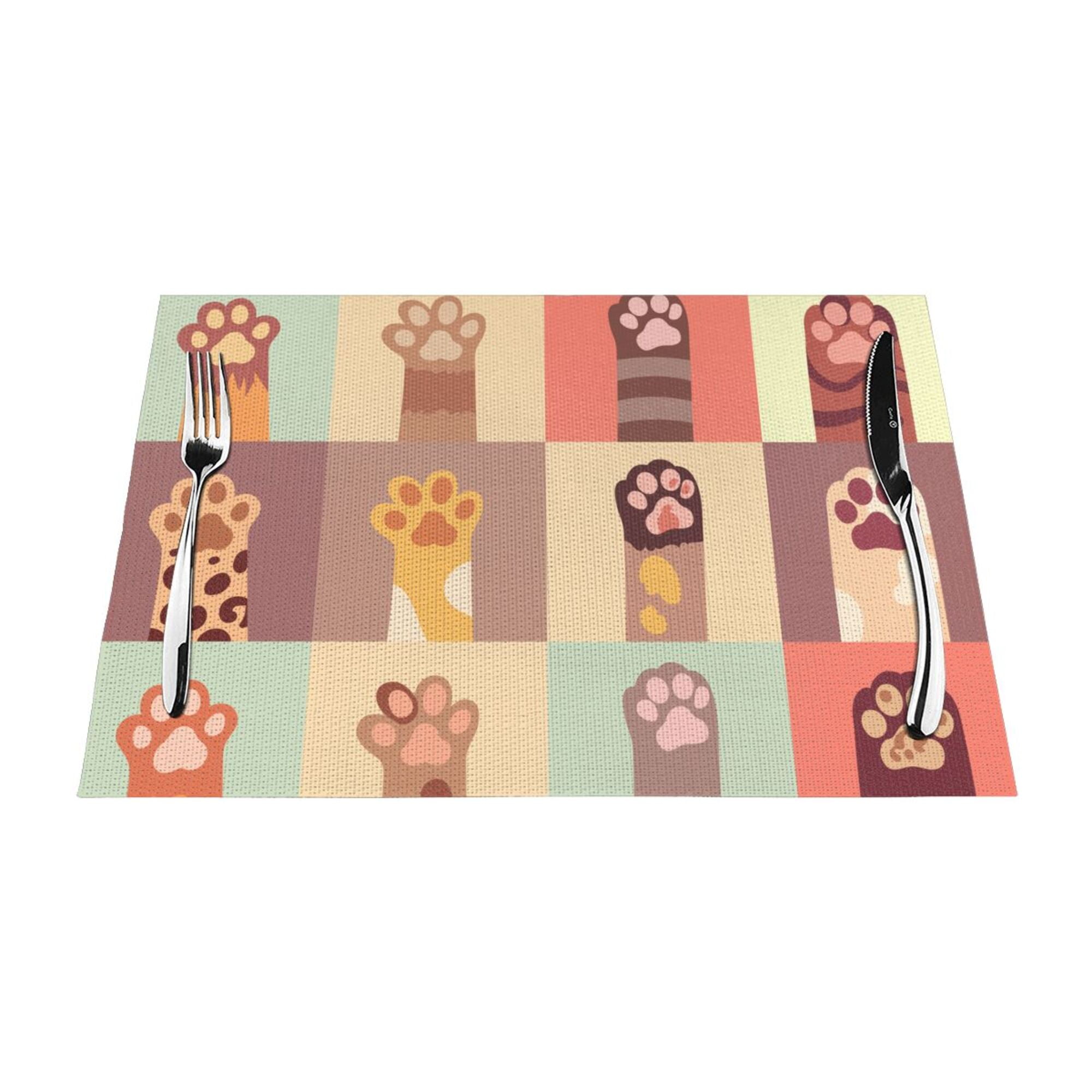 XMXY Woven Placemats Set of 6 PCS, Multicolor Checkered Cat Paw Print ...
