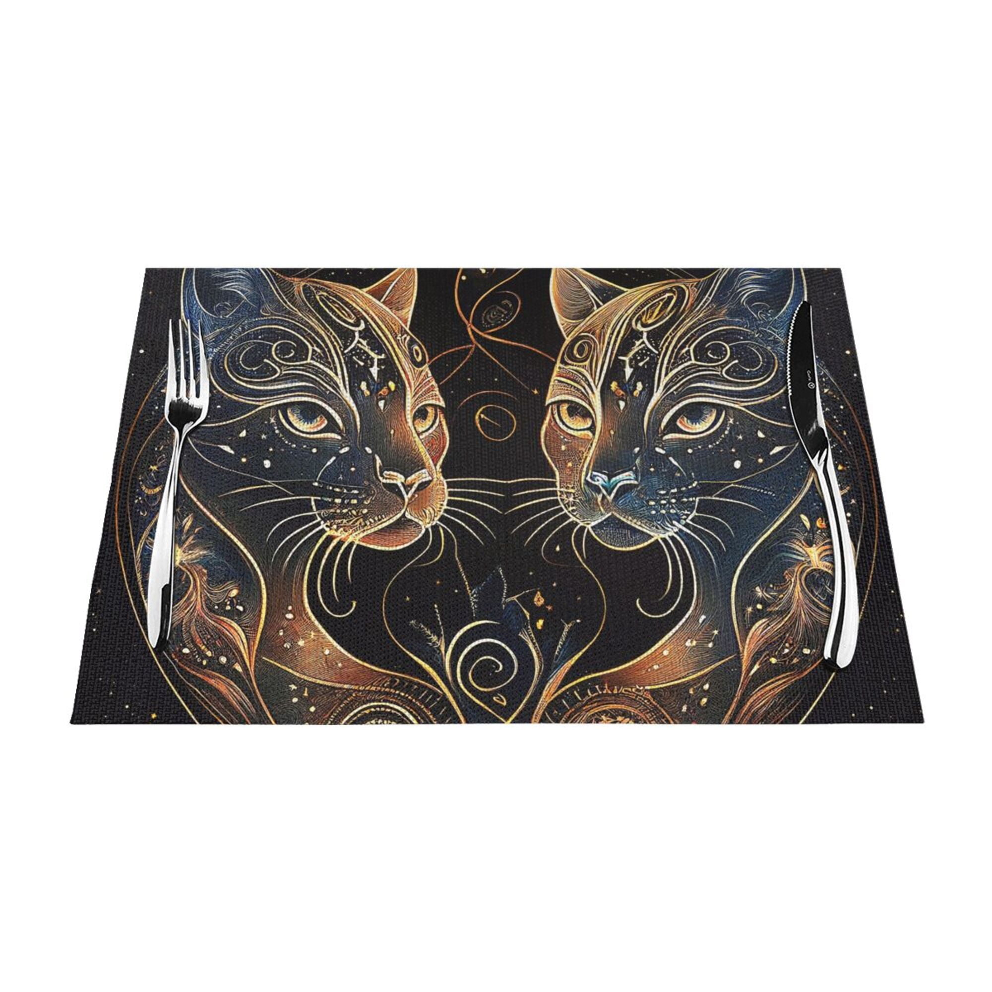 XMXY Woven Placemats Set of 6 PCS, Noble Two Cat Table Mats Washable ...