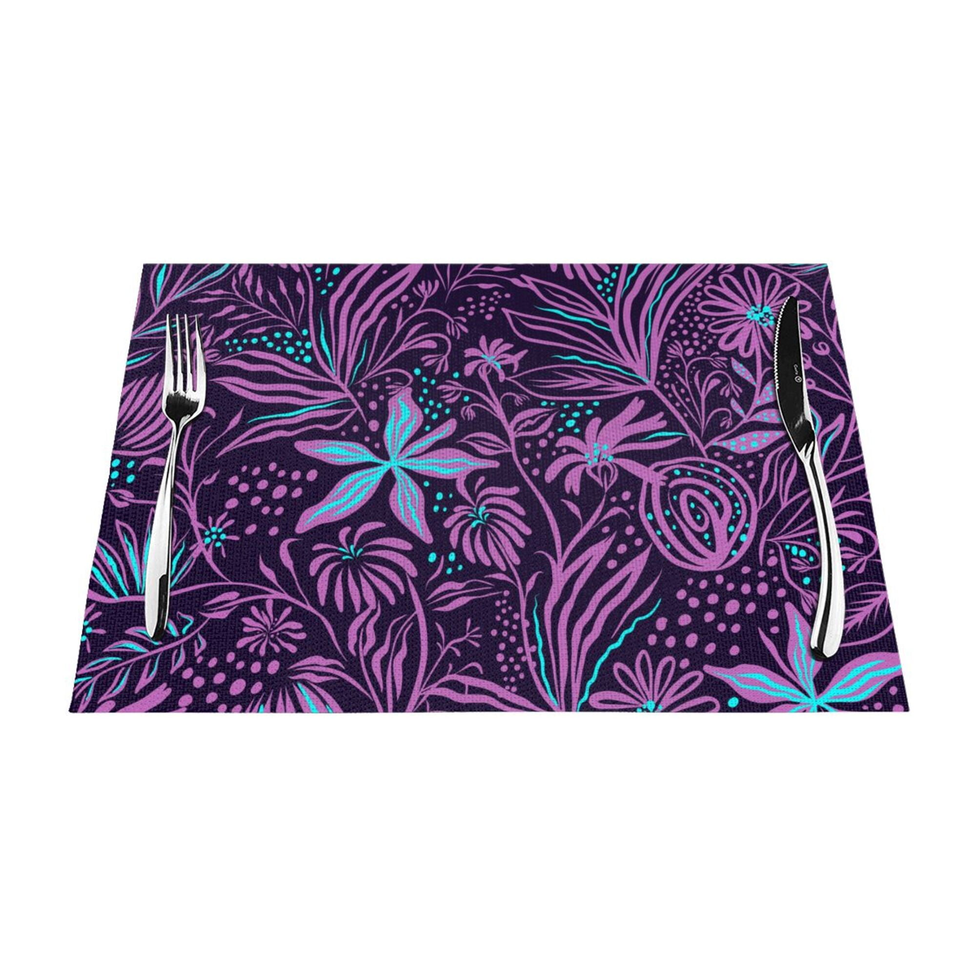 XMXY Woven Placemats Set of 6 PCS, Purple Flower Seamless Table Mats ...