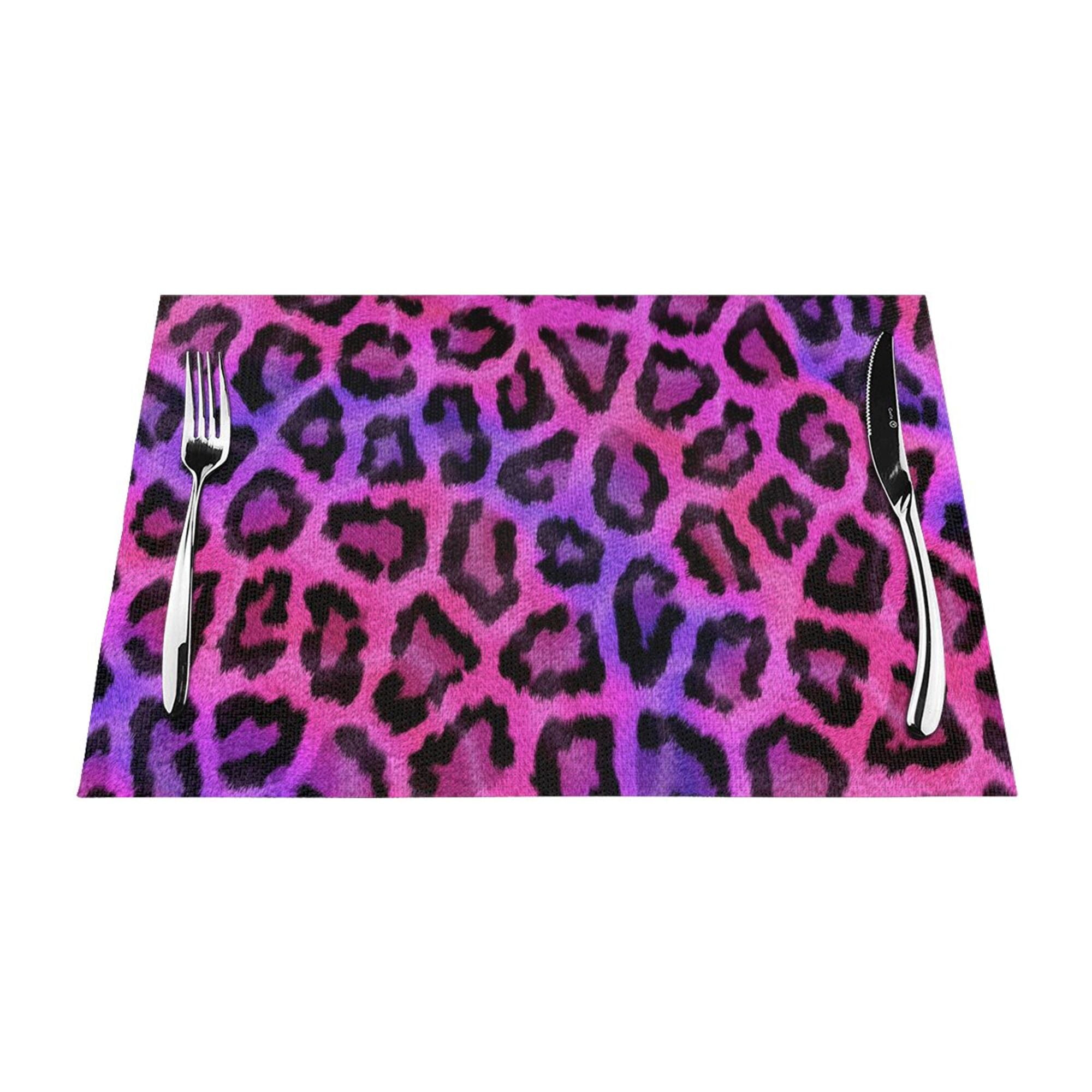 XMXY Woven Placemats Set of 6 PCS, Purple Trend Leopard Print Table ...