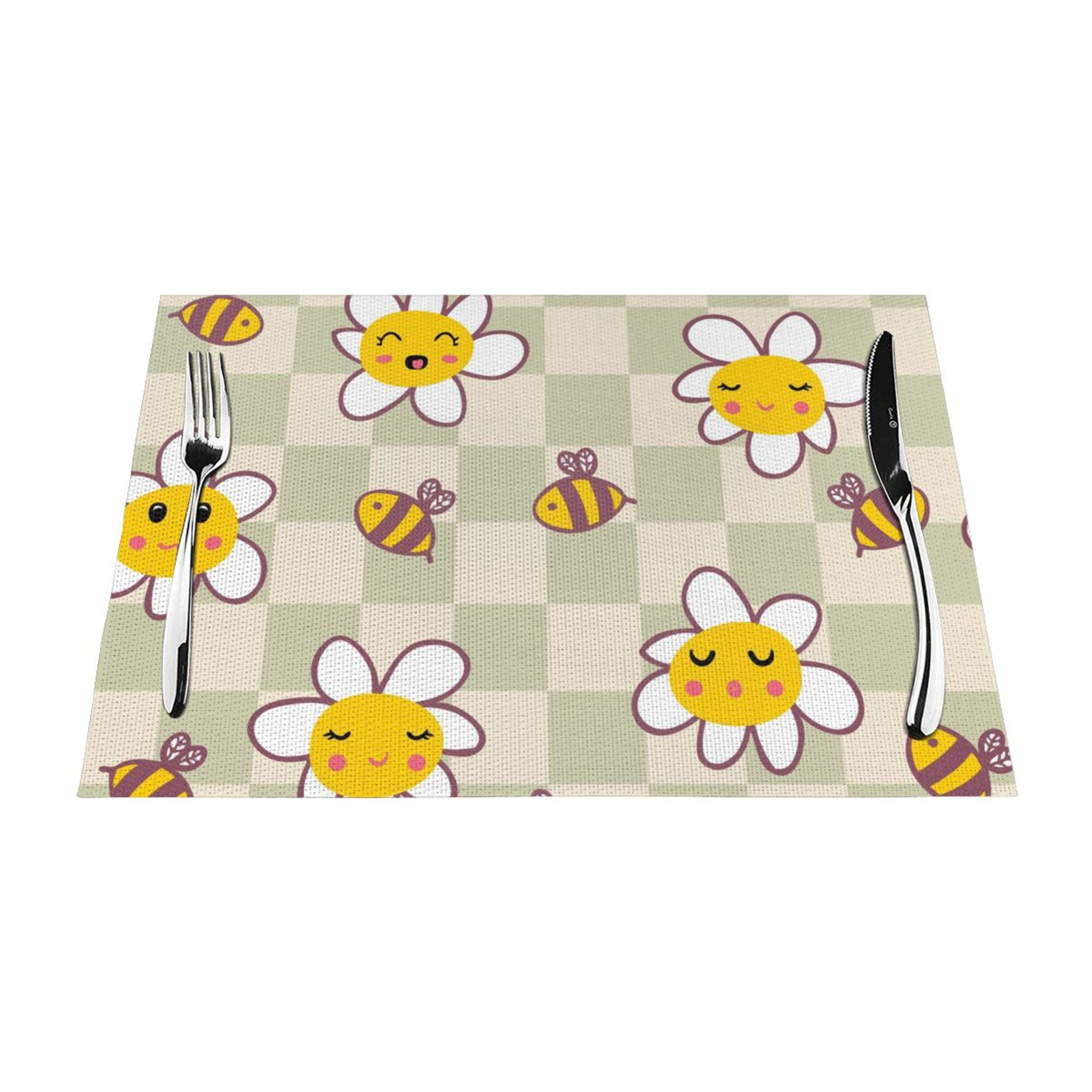 XMXY Woven Placemats Set of 6 PCS, Retro Checkerboard Daisies Bees ...
