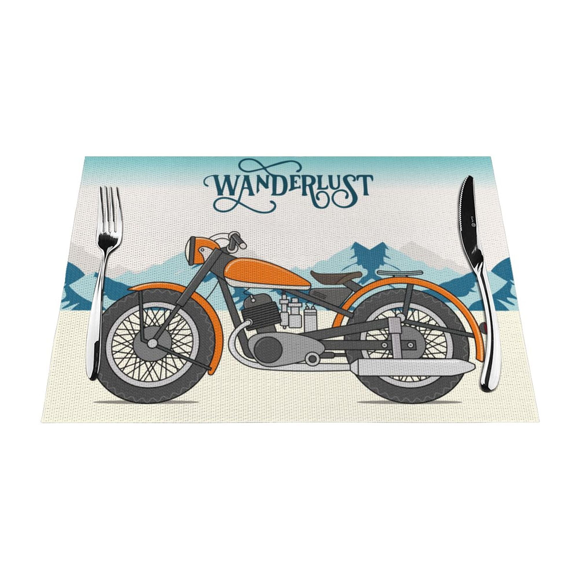 XMXY Woven Placemats Set of 6 PCS, Rider Motorcycle Table Mats Washable ...