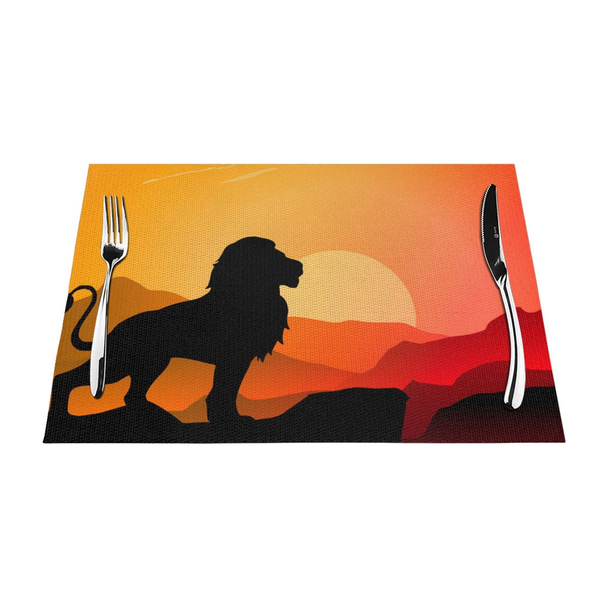XMXY Woven Placemats Set of 6 PCS, Sunset Lion Shadow Table Mats ...