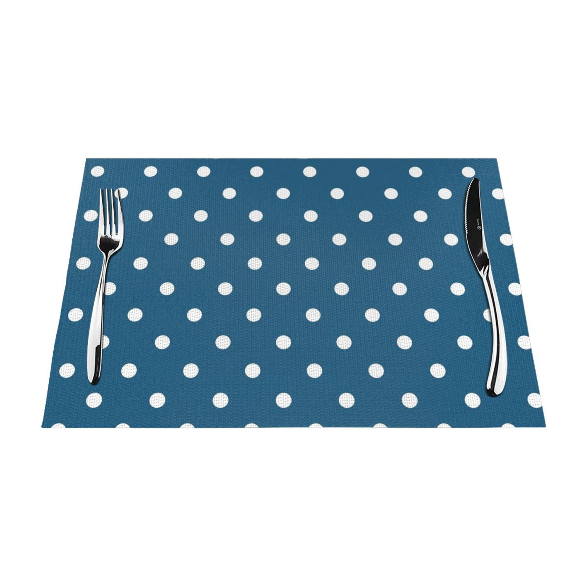 XMXY Woven Placemats Set of 6 PCS, White Dots Blue Background Table ...