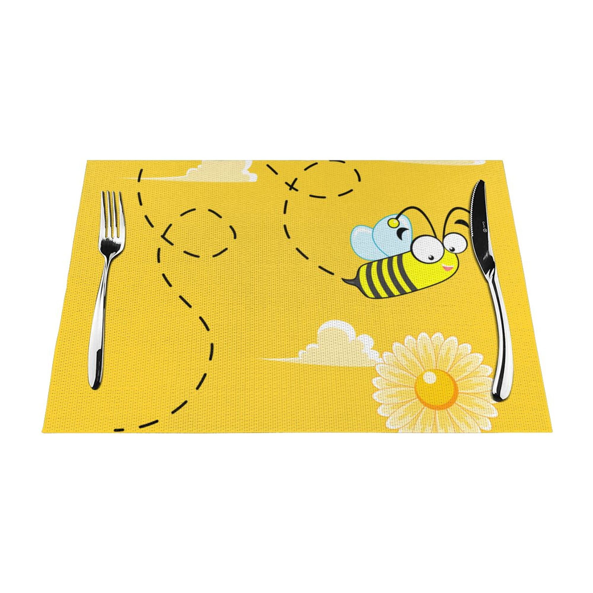 XMXY Woven Placemats Set of 6 PCS, Yellow Cartoon Flying Bee Table Mats ...