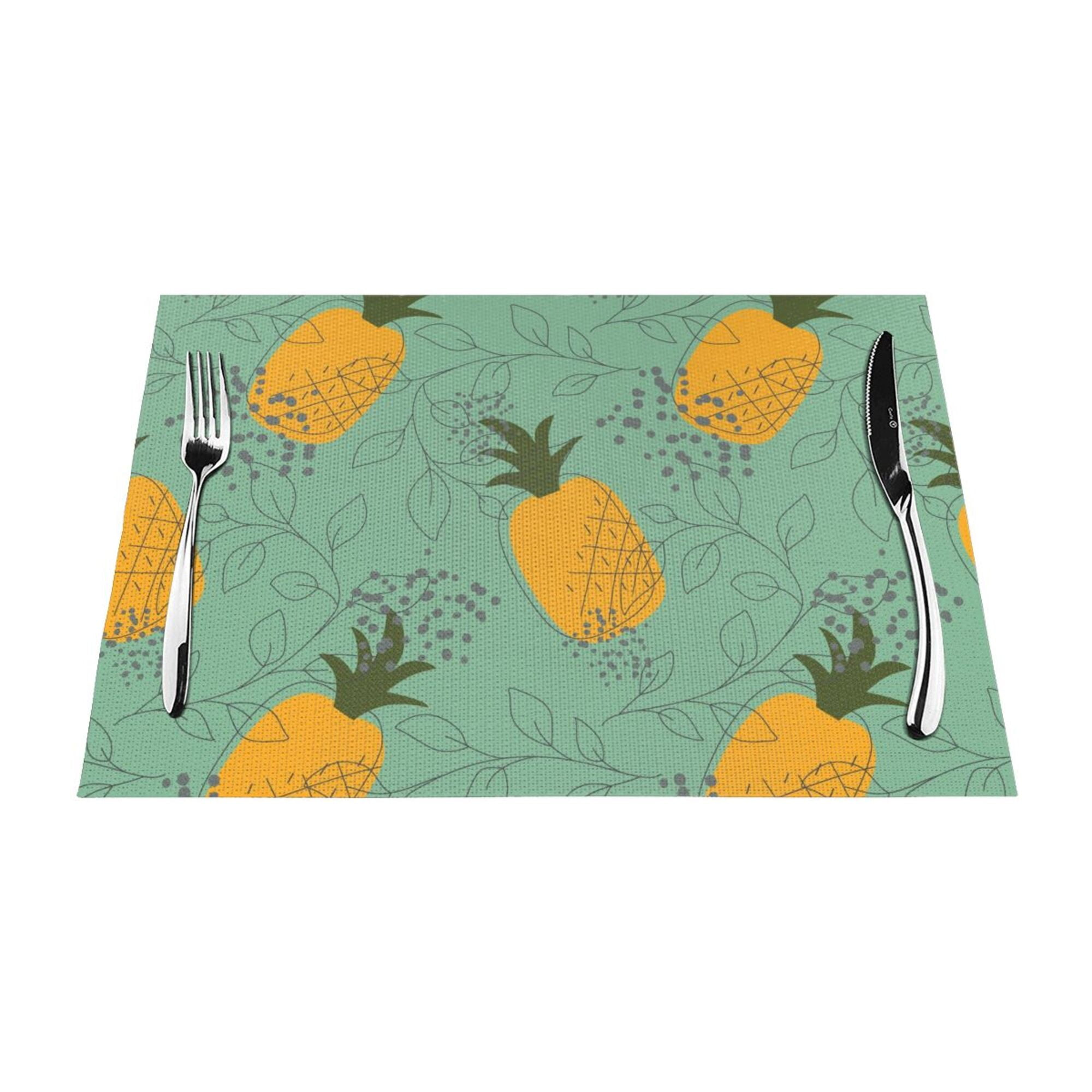 XMXY Woven Placemats Set of 6 PCS, Yellow Pineapple Blue Background ...