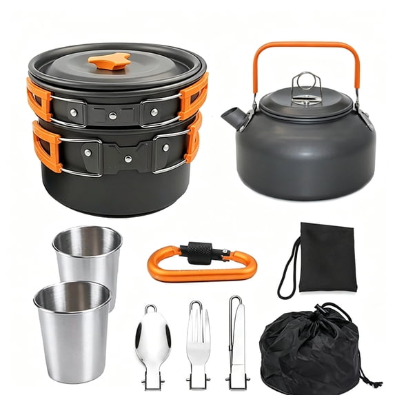 XMZHOU Camping Cookware Kit, Non-Stick Stainless Steel Lightweight Pot ...