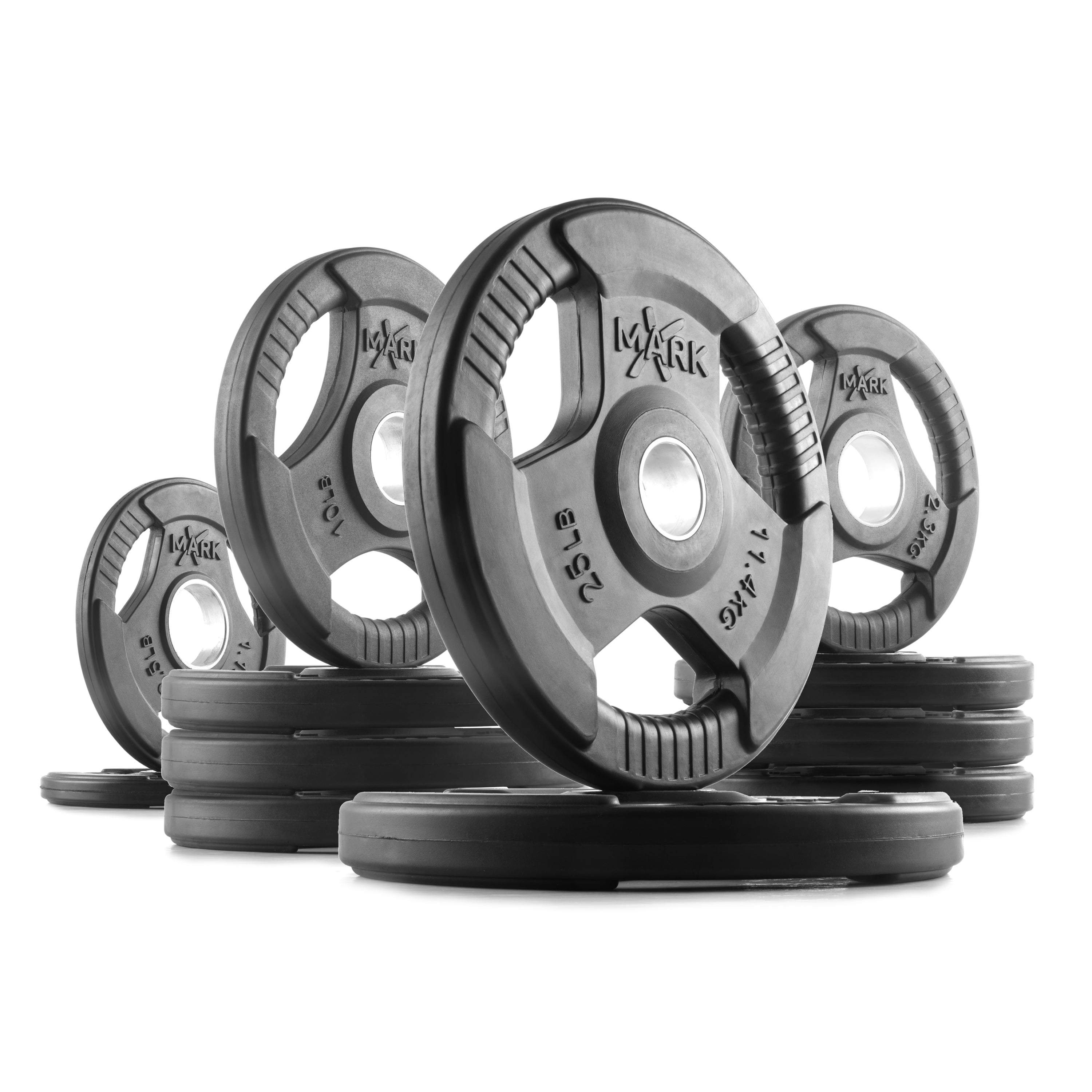 XMark Rubber Coated Tri-grip Olympic Plate Weights - 115 lb. Set ...