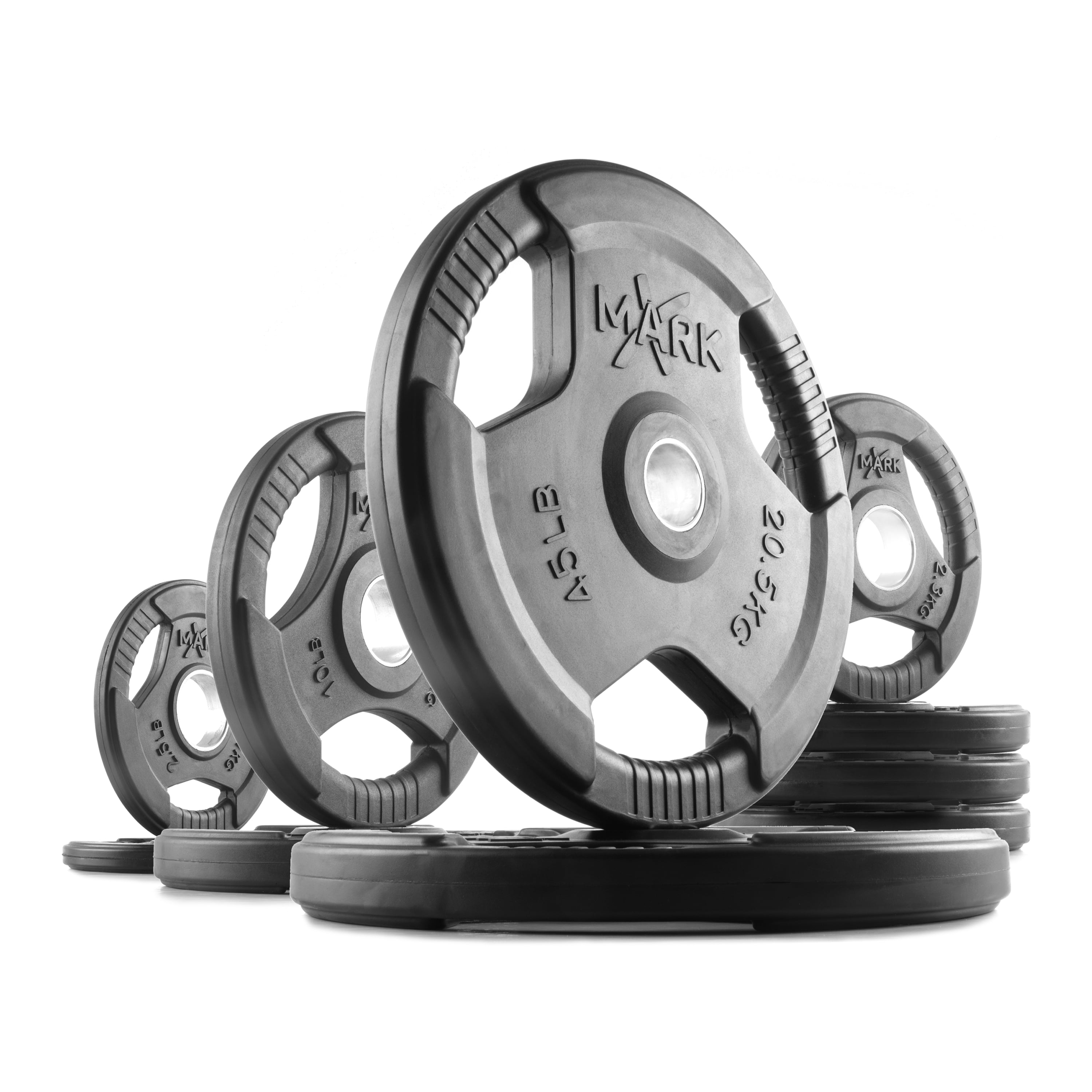 XMark Rubber Coated Tri-grip Olympic Plate Weights - 135 lb. Set ...