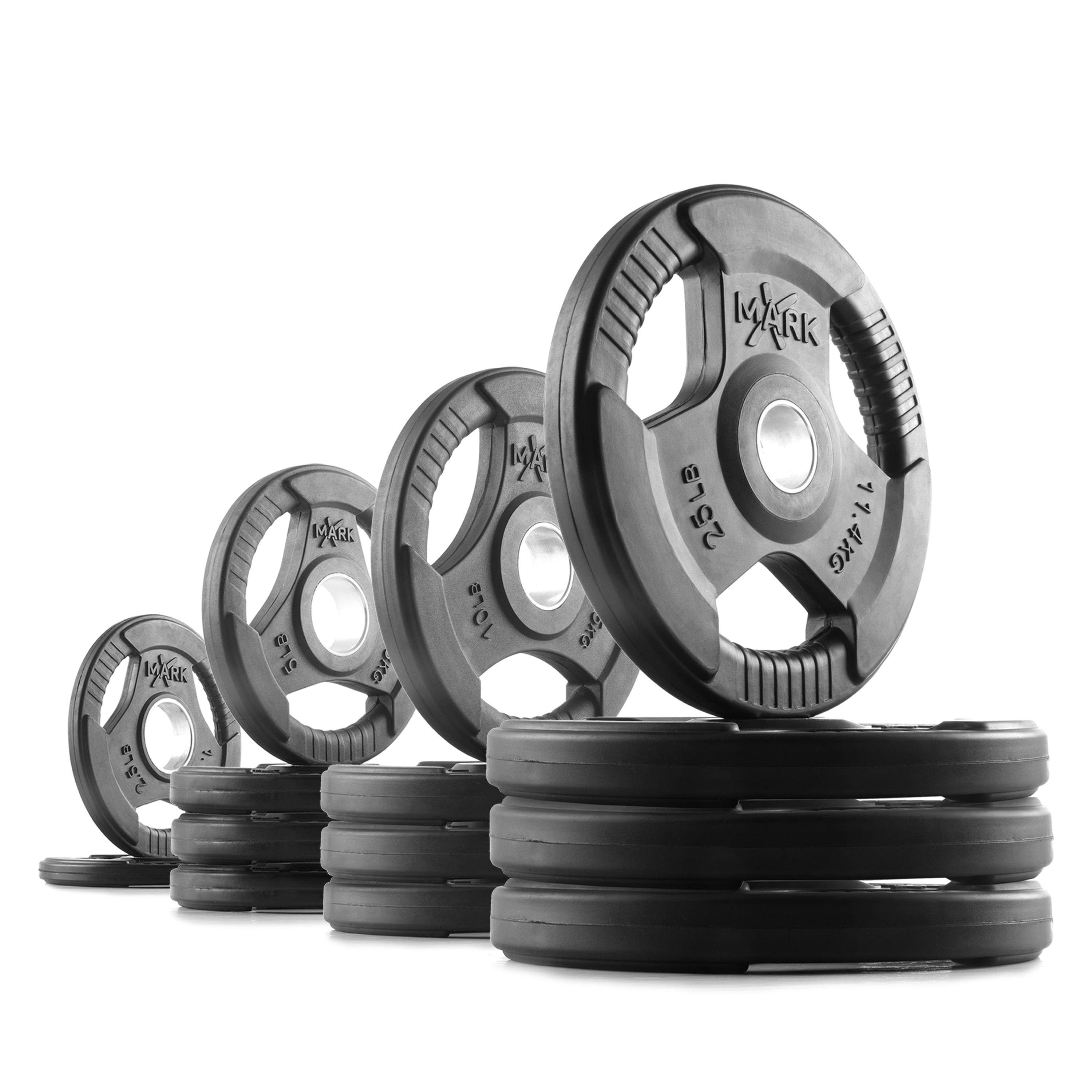 XMark Rubber Coated Tri-grip Olympic Plate Weights - 165 lb. Set ...