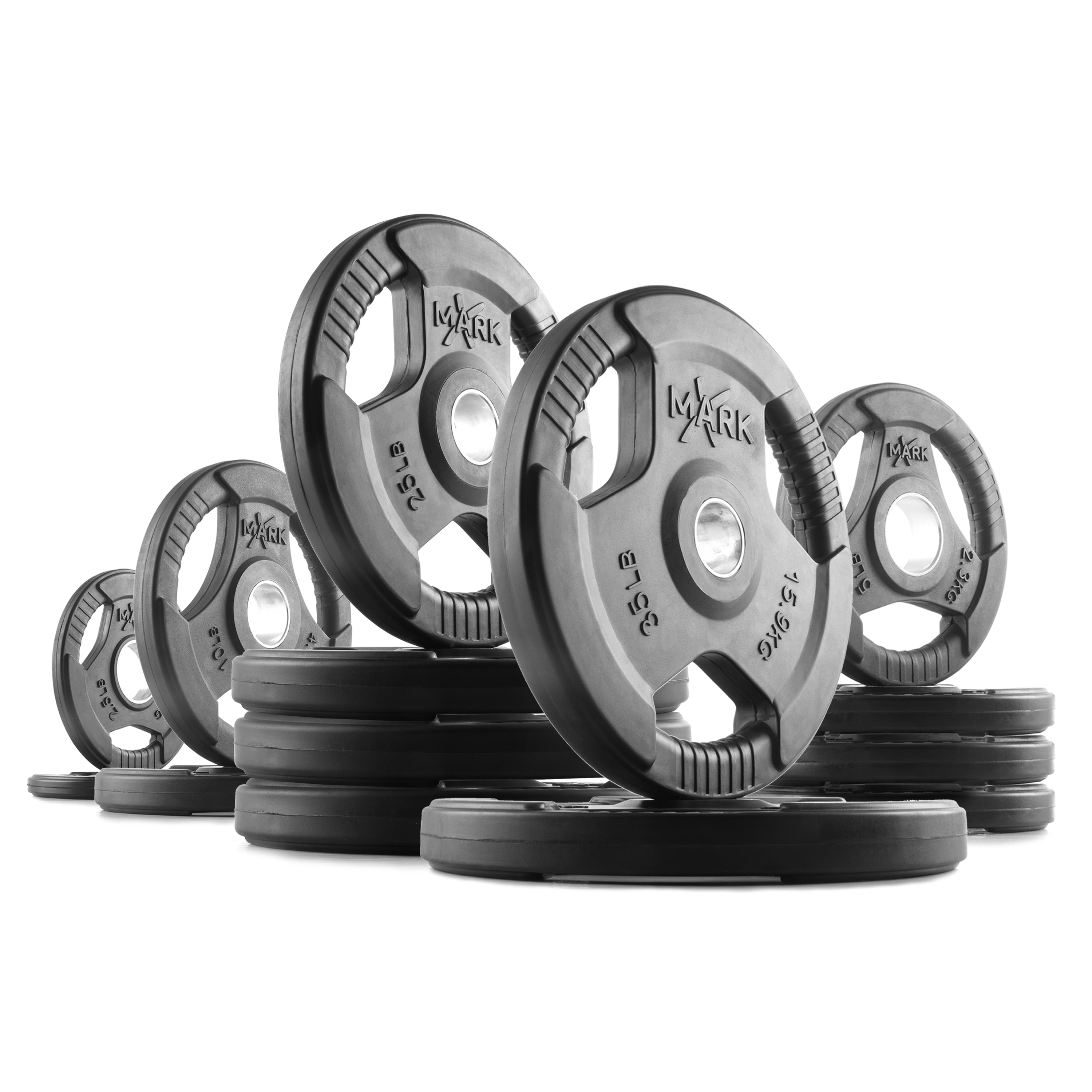 XMark Rubber Coated Tri-grip Olympic Plate Weights - 215 lb. Set ...