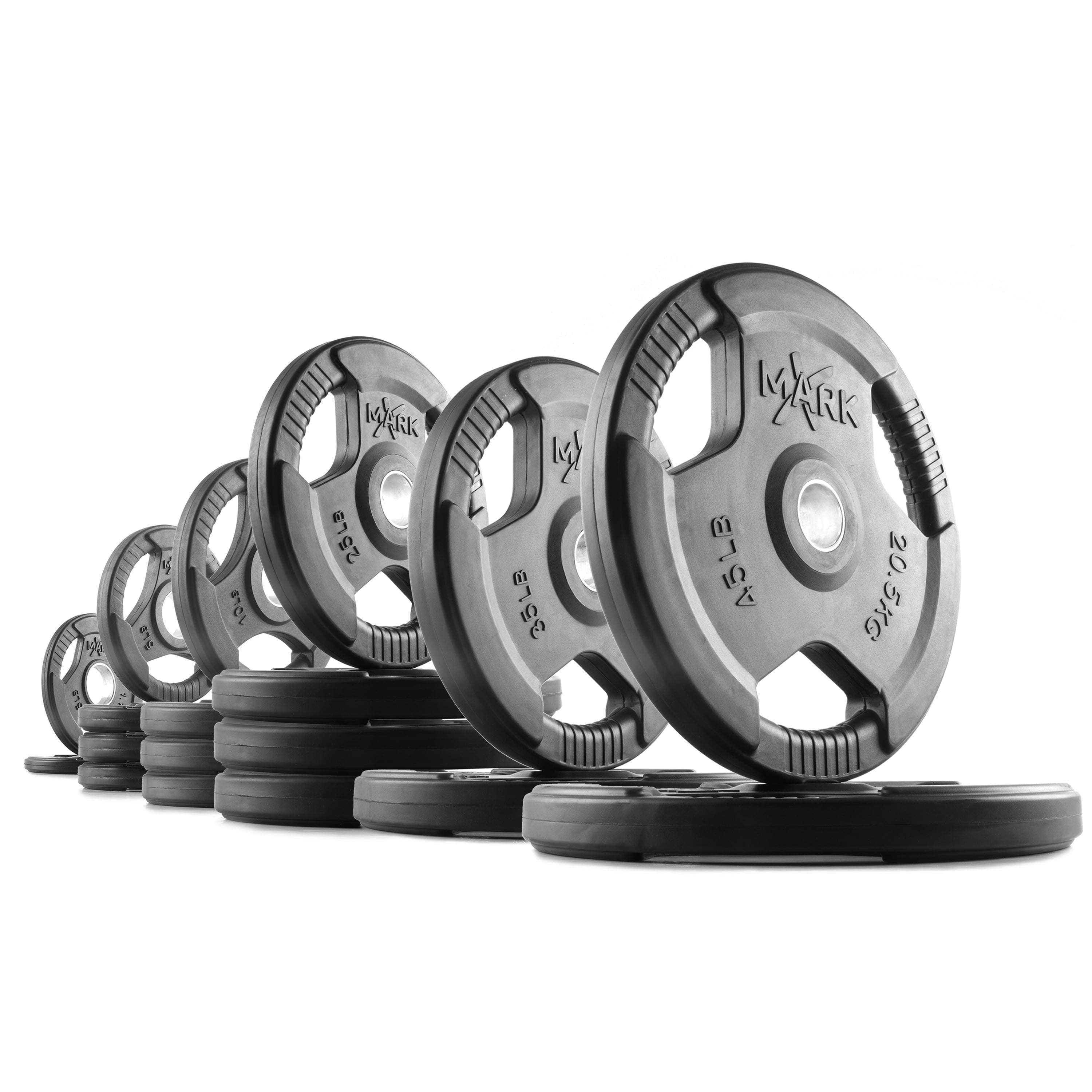 XMark Rubber Coated Tri-grip Olympic Plate Weights - 325 lb. Set ...