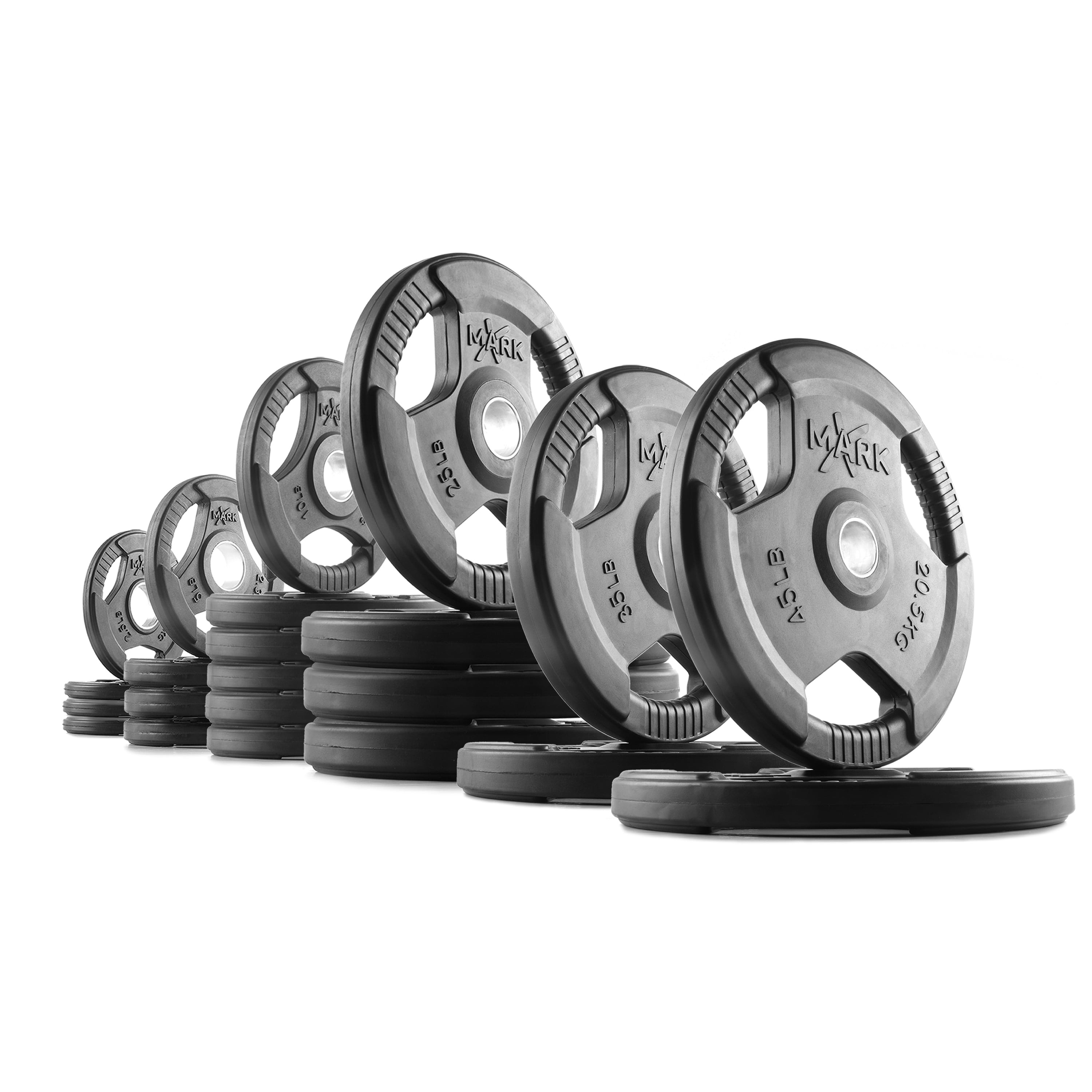 XMark Rubber Coated Tri-grip Olympic Plate Weights - 350 lb. Set ...