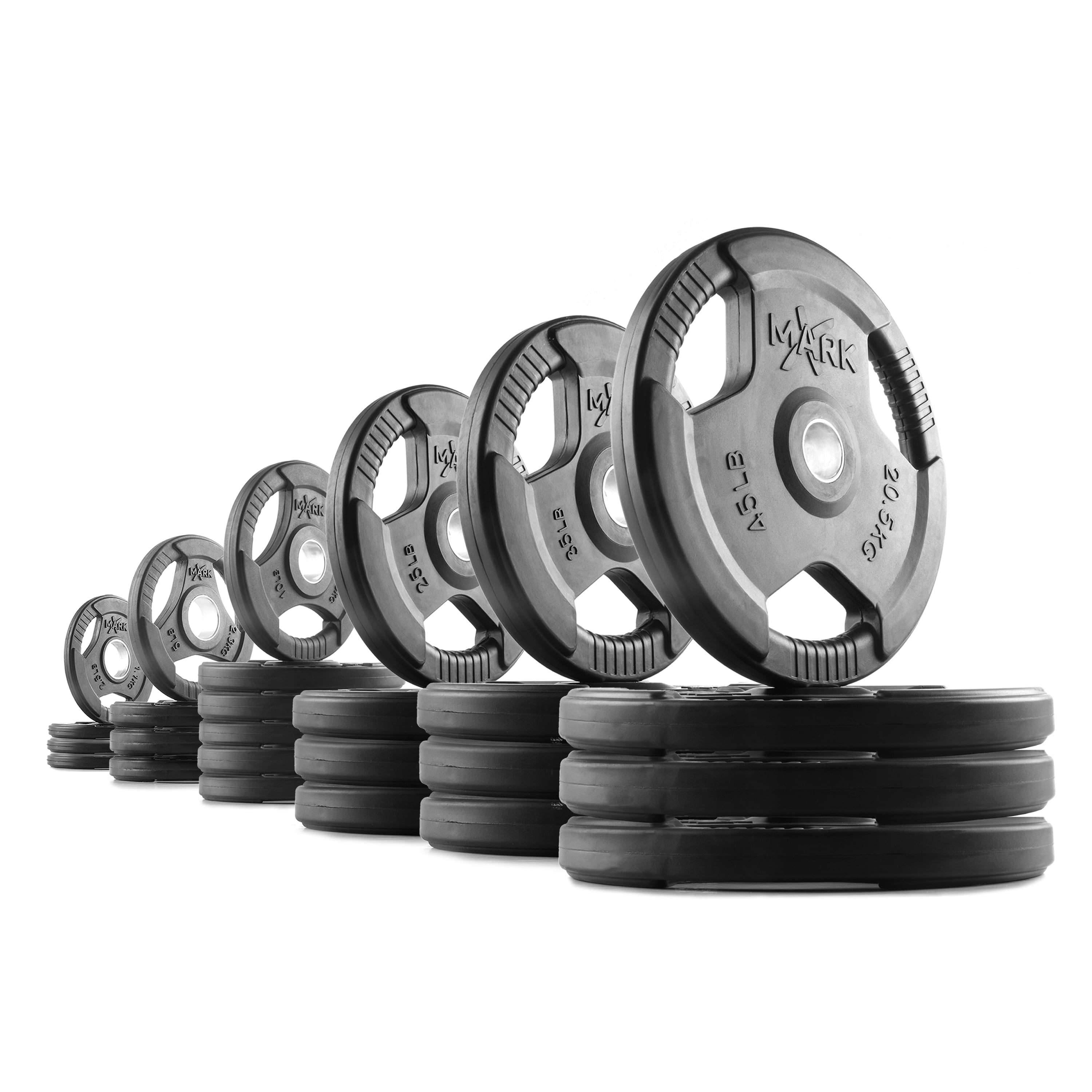 XMark Rubber Coated Tri-grip Olympic Plate Weights - 510 lb. Set ...