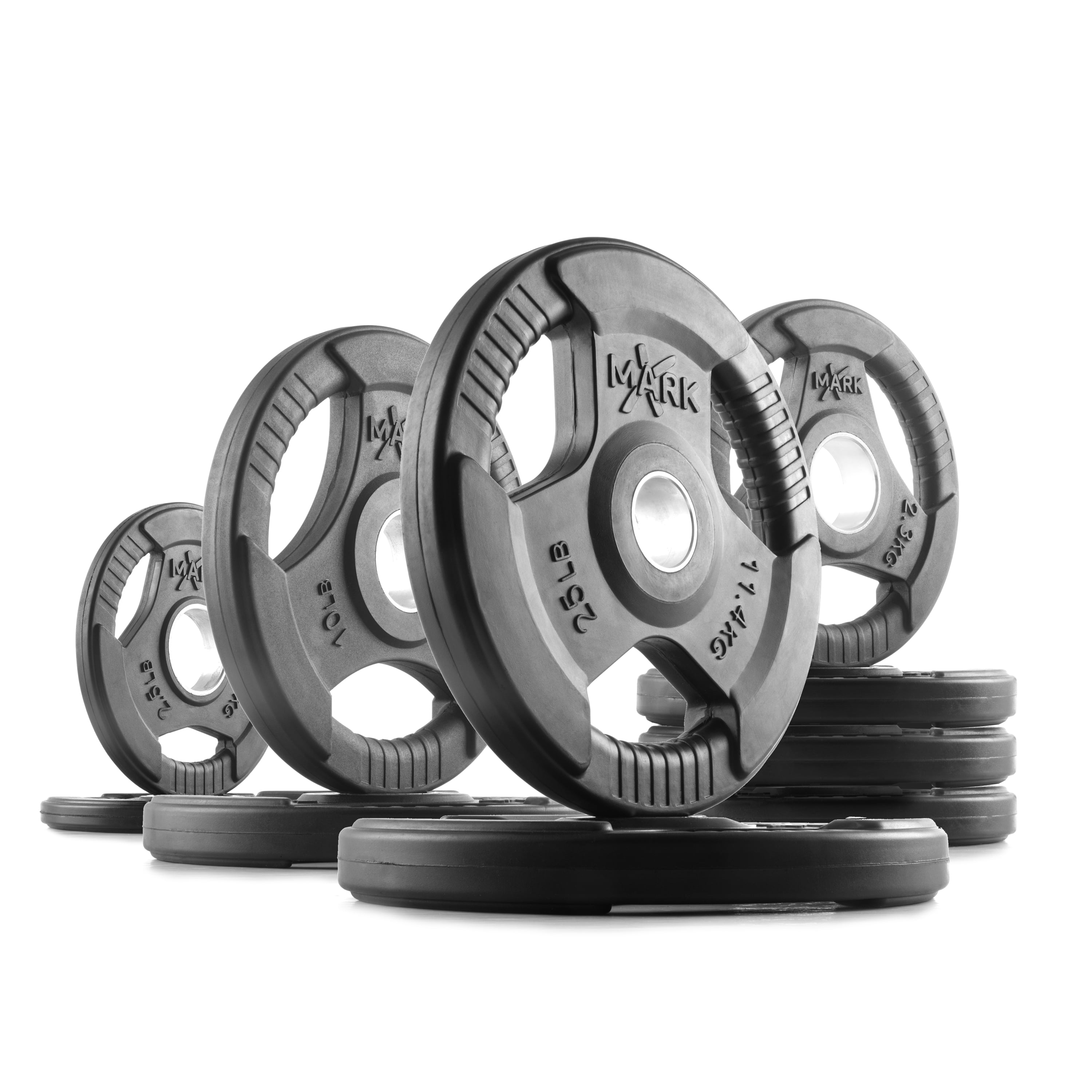 XMark Rubber Coated Tri-grip Olympic Plate Weights - 95 lb. Set ...