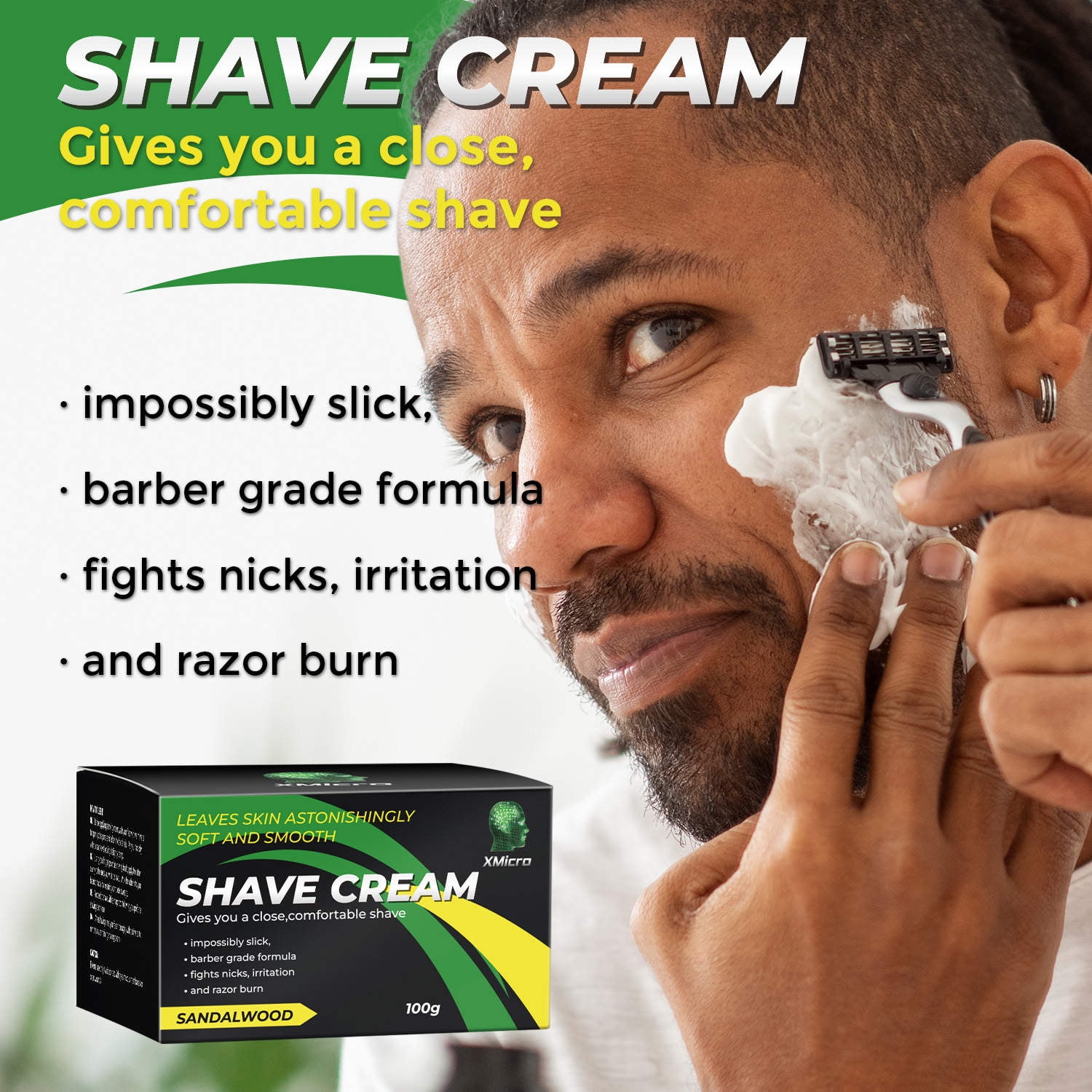 XMicro Barber Grade Sandalwood Shave Cream, Astonishingly Soft and ...