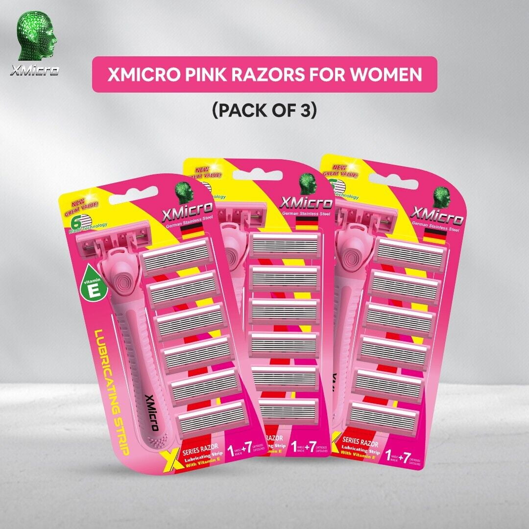 XMicro Pink Razors German Stainless Steel Vitamin E, Aloe (3 Pack) 21 ...
