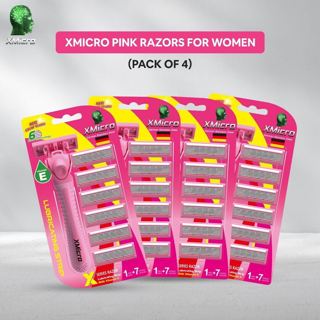 XMicro Pink Razors German Stainless Steel Vitamin E, Aloe (4 Pack) 28 ...