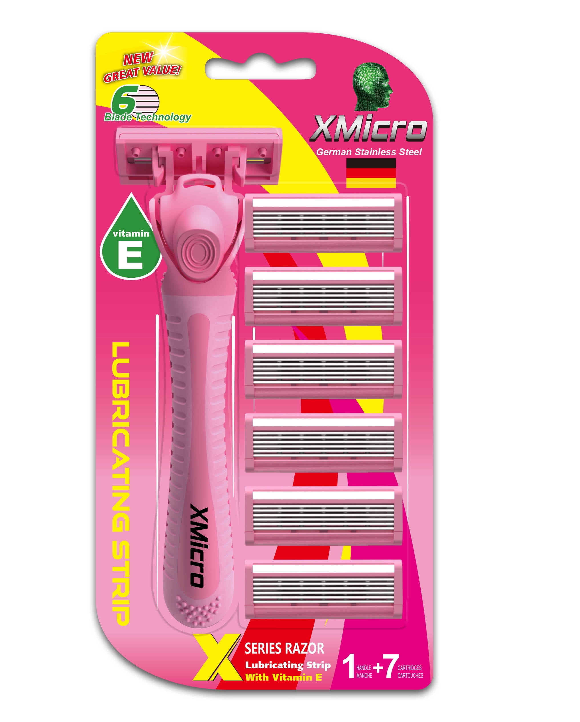 XMicro Pink Razors for Women,1 Razor,7 Blade Refills with German ...