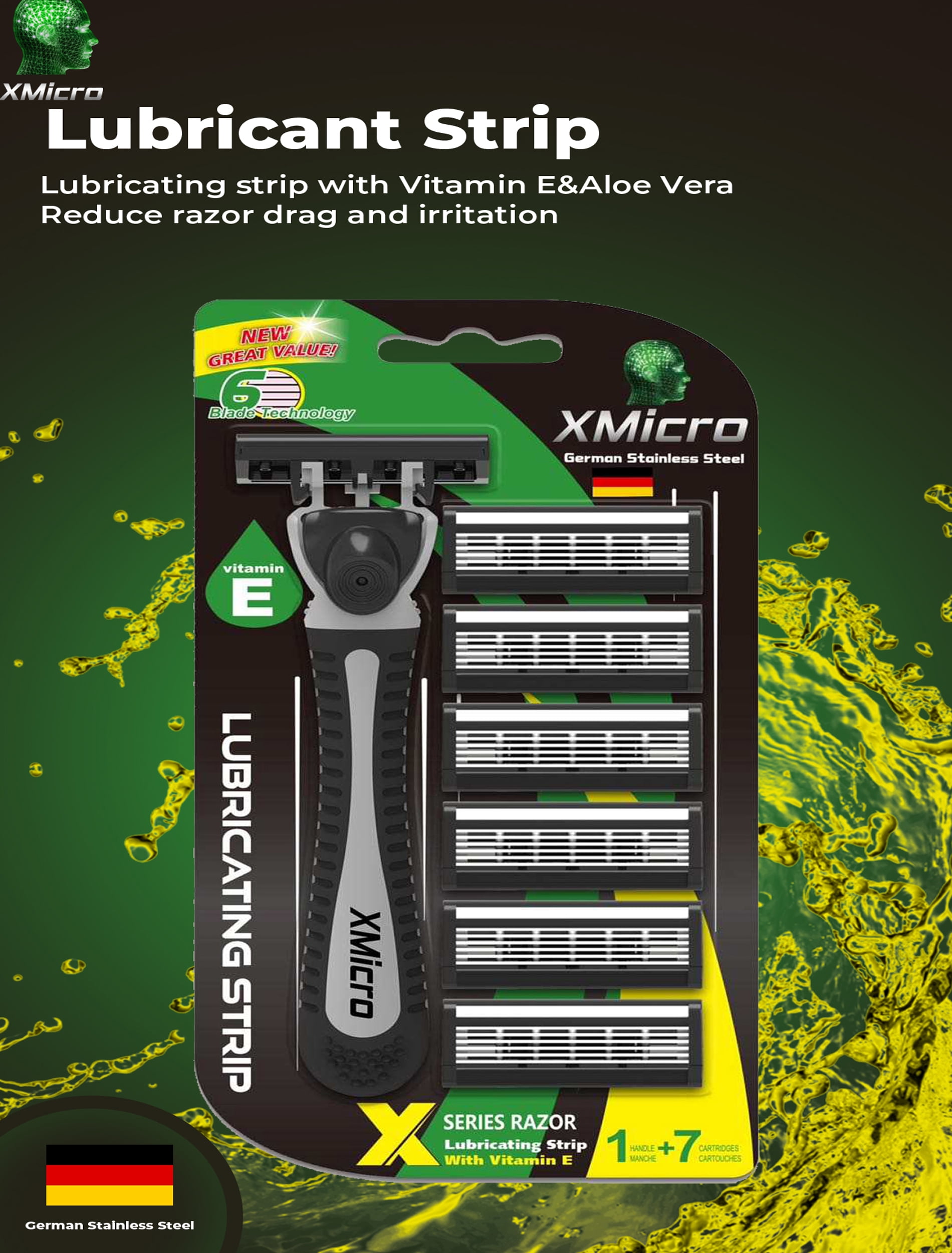 XMicro Razors for Men, 1 Razor with 7 German Stainless Steel Blades ...