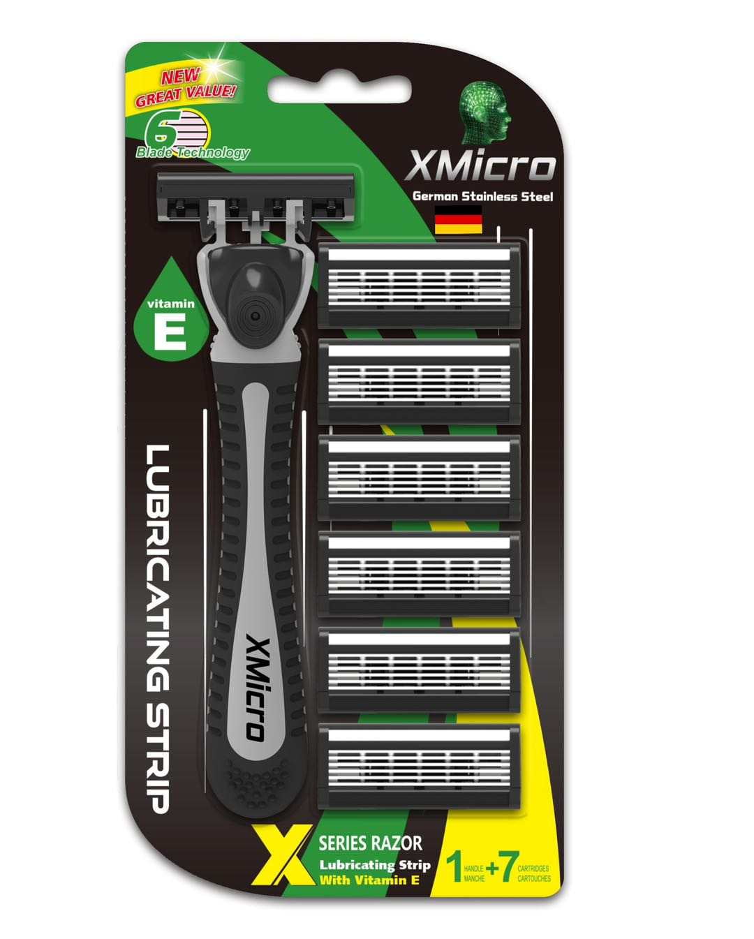 XMicro Shavers: 1 Razor, 7 Blade Refills, Stainless Steel, Lubricated ...