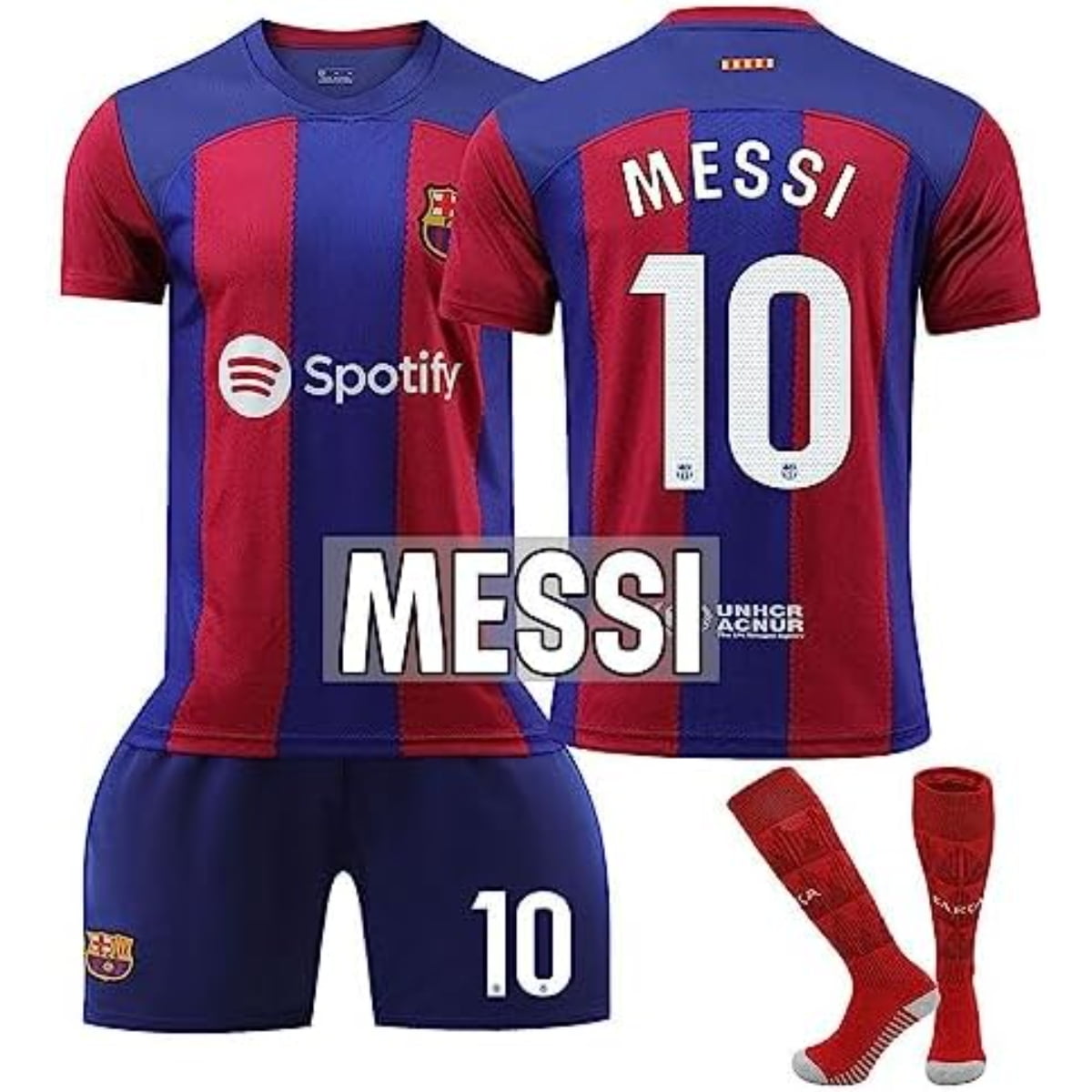 XNB 2023-2024 FC Barcelona Home Jersey #10 Messi Sportswear Soccer Jersey Activewear Set ...