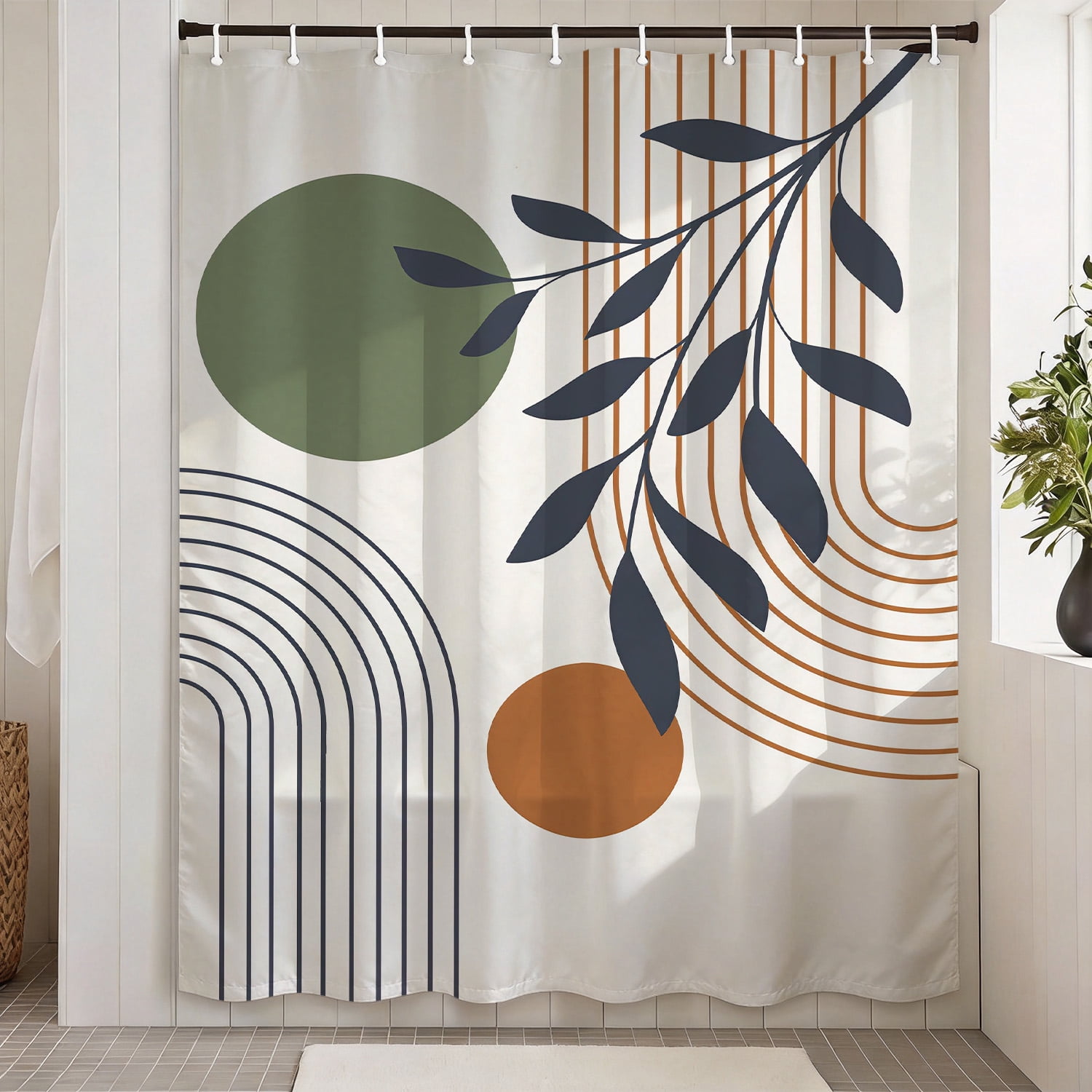 XNB Boho Shower Curtain with Hooks, Heavy-Duty Mold-Resistant, Weighted ...